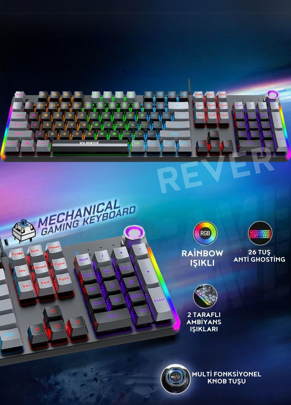 Rever Hunter Blue Switch Mekanik Gaming Oyuncu Klavyesi Rainbow 15 ...