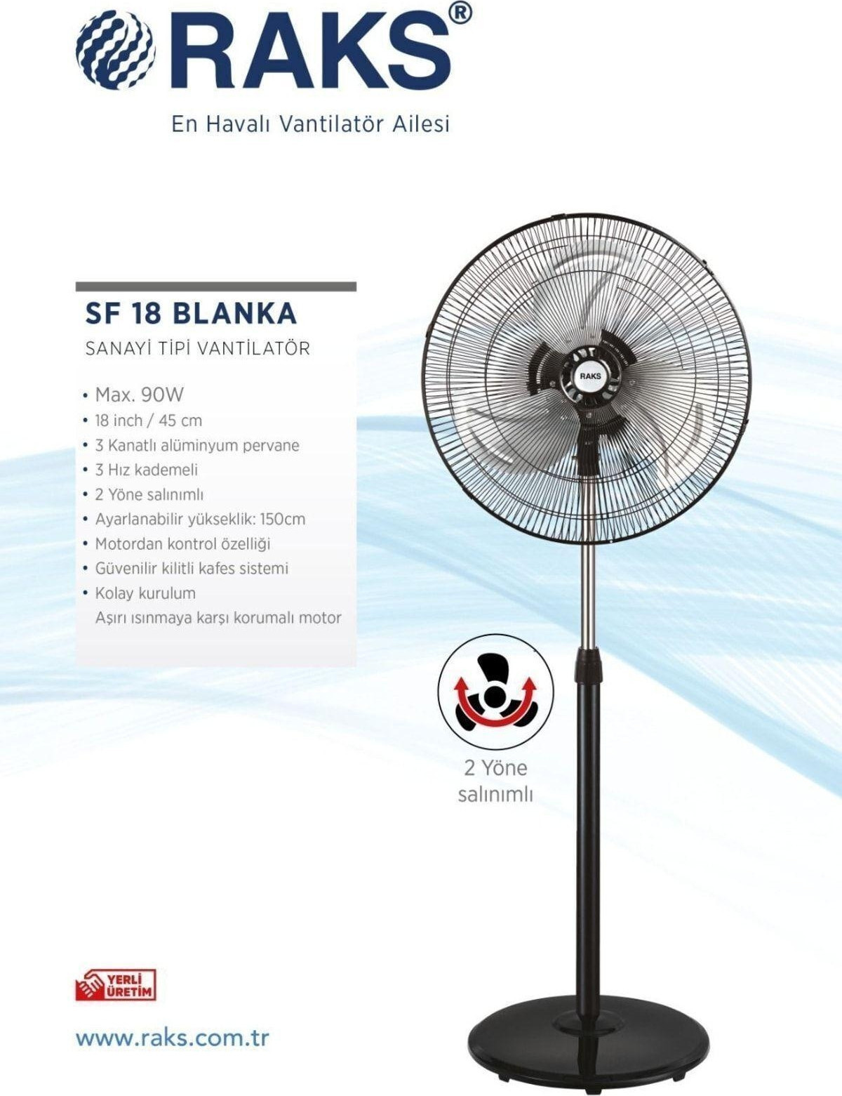 Raks SF 18 Blanka Siyah Sanayi Tipi Vantilatör - idefix