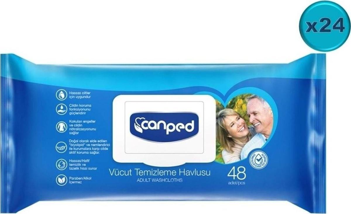 Canped Hasta Vücut Perine Temizleme Islak Mendil Havlu 48 Yaprak Xl (24 ...