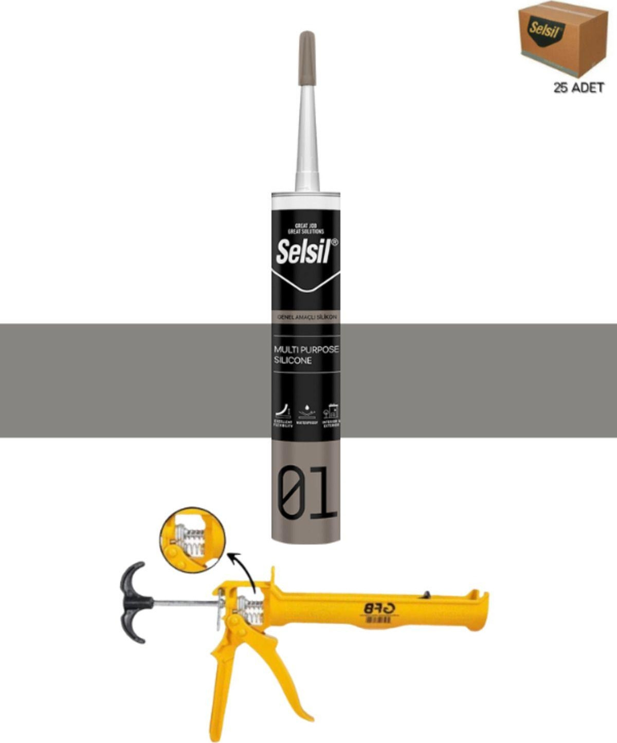 Selsil Genel Amaçlı Alüminyum Gri Silikon 280 Gr. 25 Adet + Gfb ...