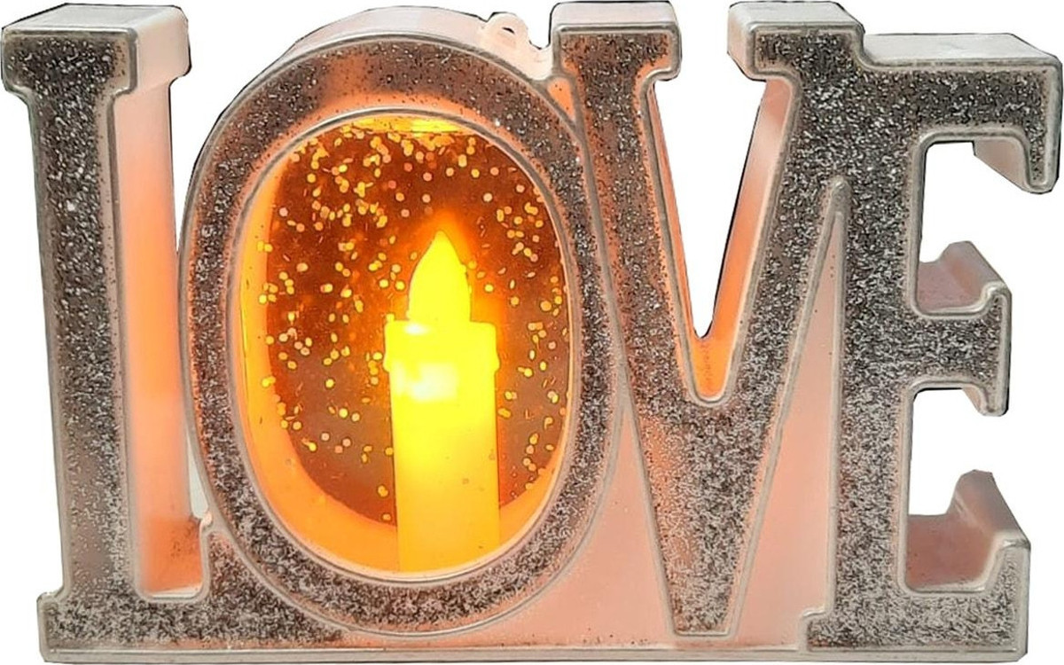Coverzone Romantik, Dekoratif Simli Love Yazılı Yapay Mum Led Işık Gece ...