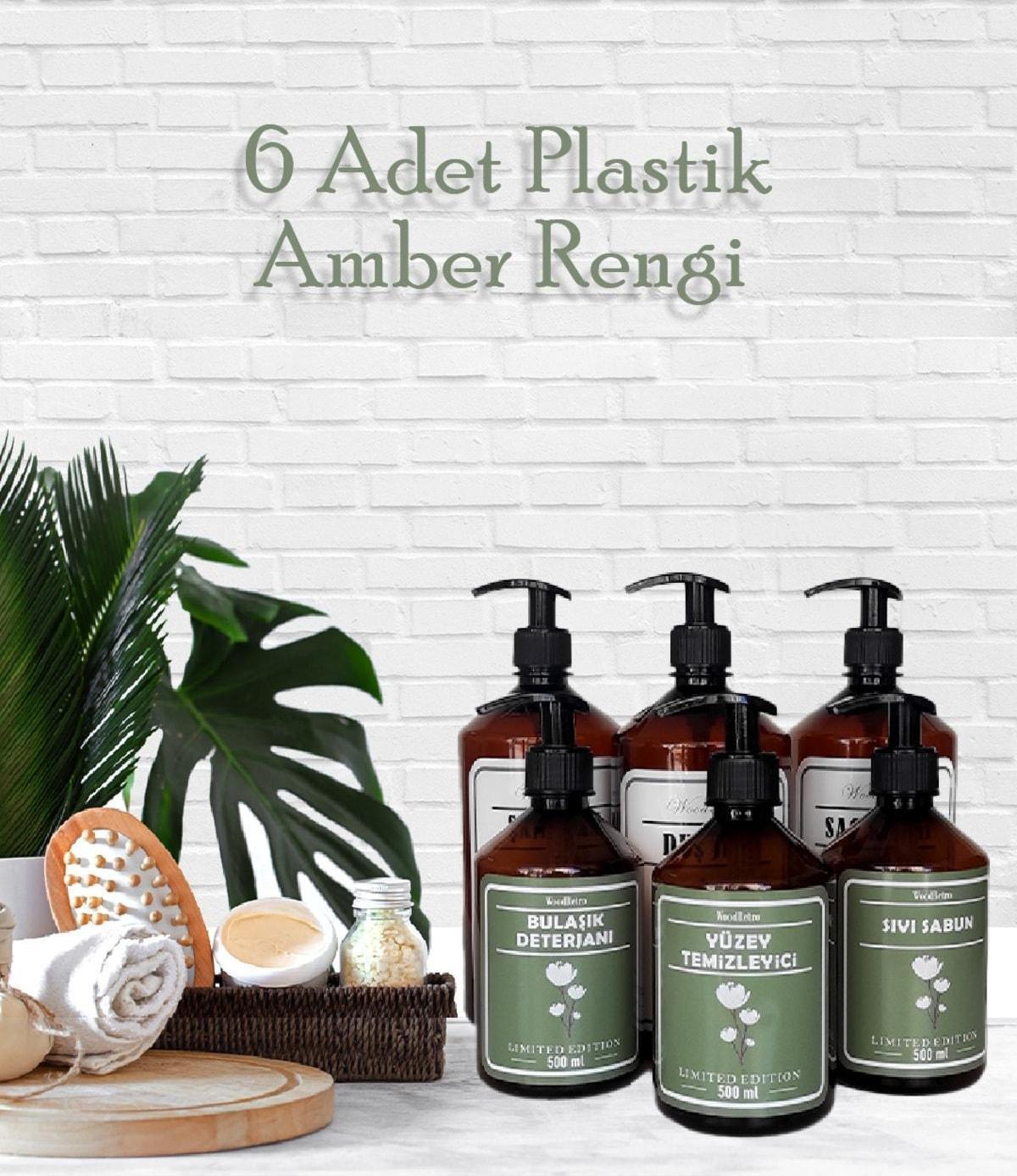 Woodretro 6 Adet Amber rengi Plastik Şişe - idefix