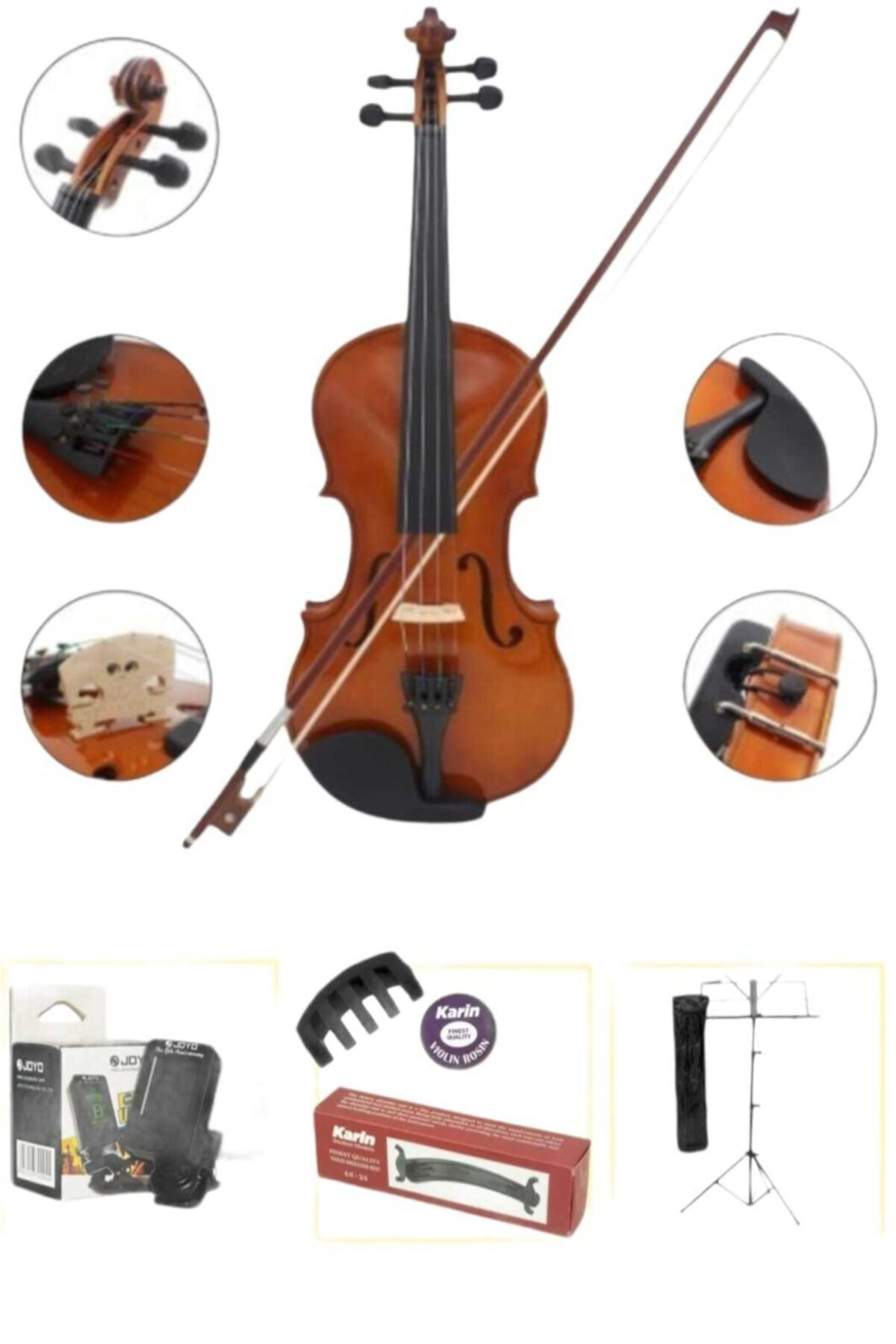 Victor Keman Seti Çantalı + Joyo Akort Aleti + Keman Yastığı + Reçine ...