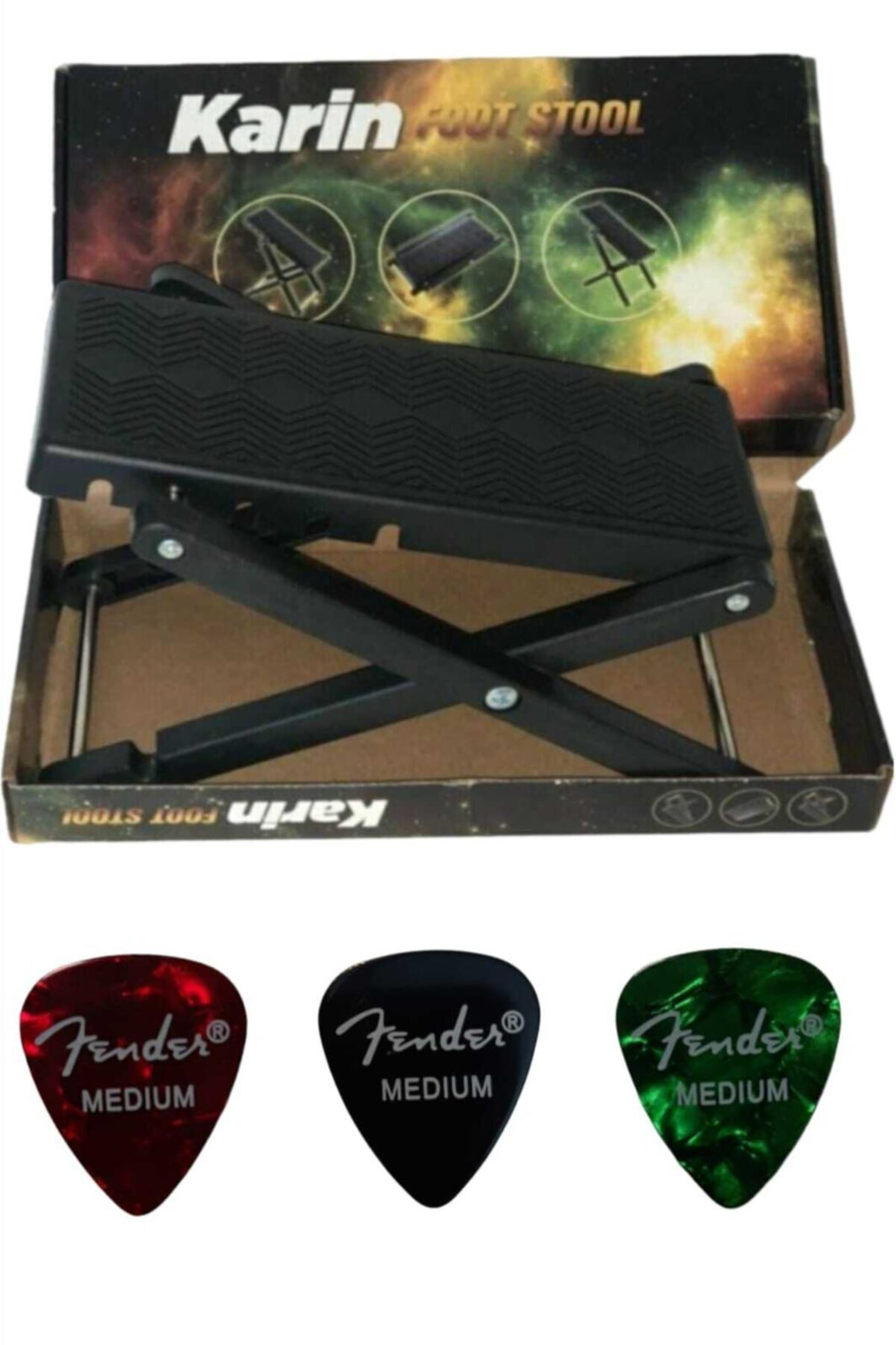 Karin Gitar Ayak Standı Sehpası Guitar Foot Stool + 3 Fender Medium ...