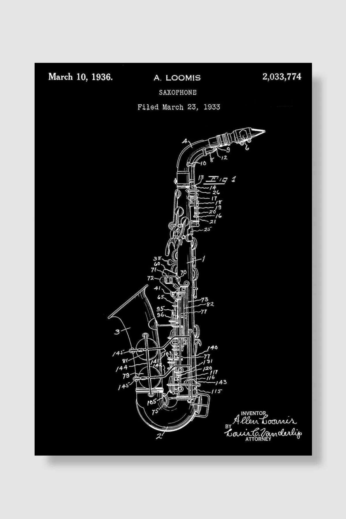 Kubdekor Saxophone Blueprint Music Müzik Poster Çerçevesiz Yüksek ...