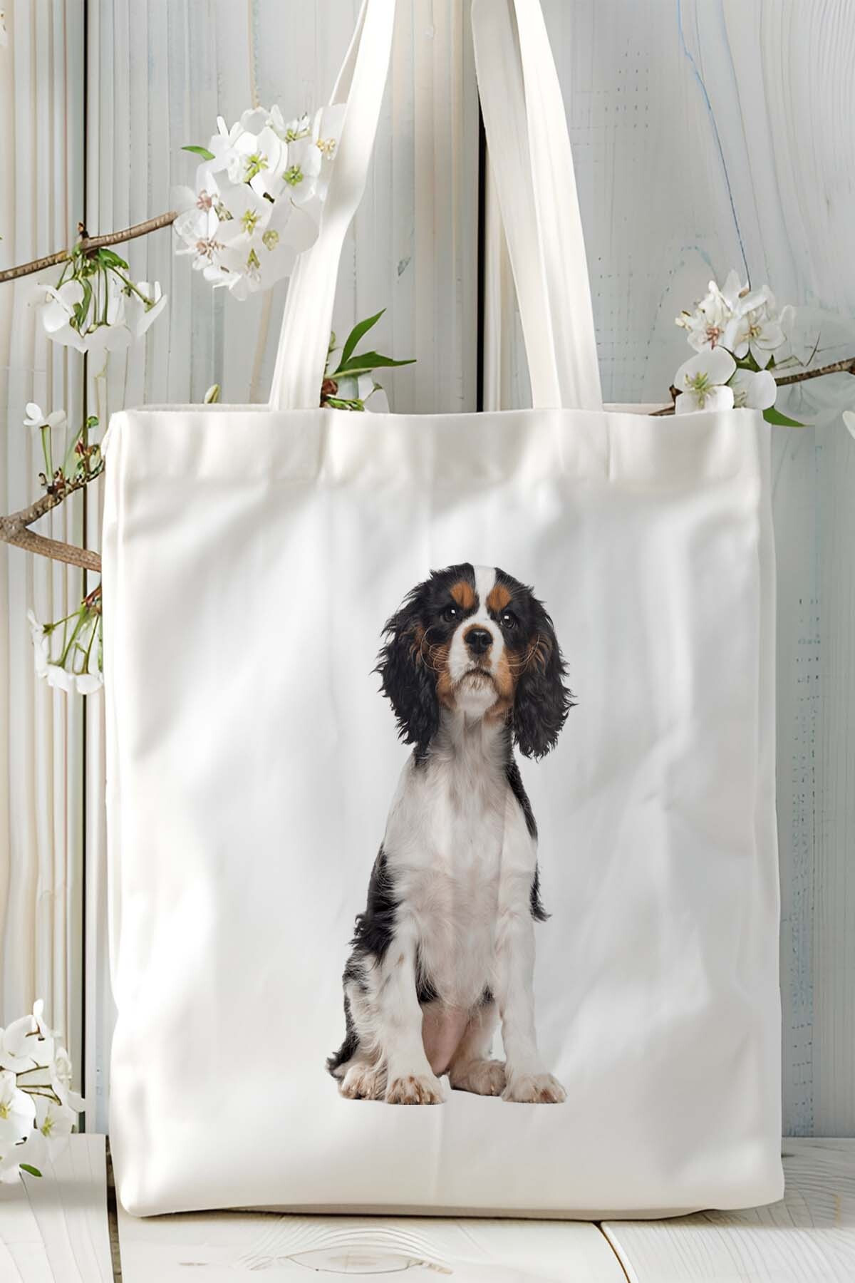 Art hedi̇ye Cavalier King Charles Köpek Baskılı Bez Çanta Omuz Çantası ...