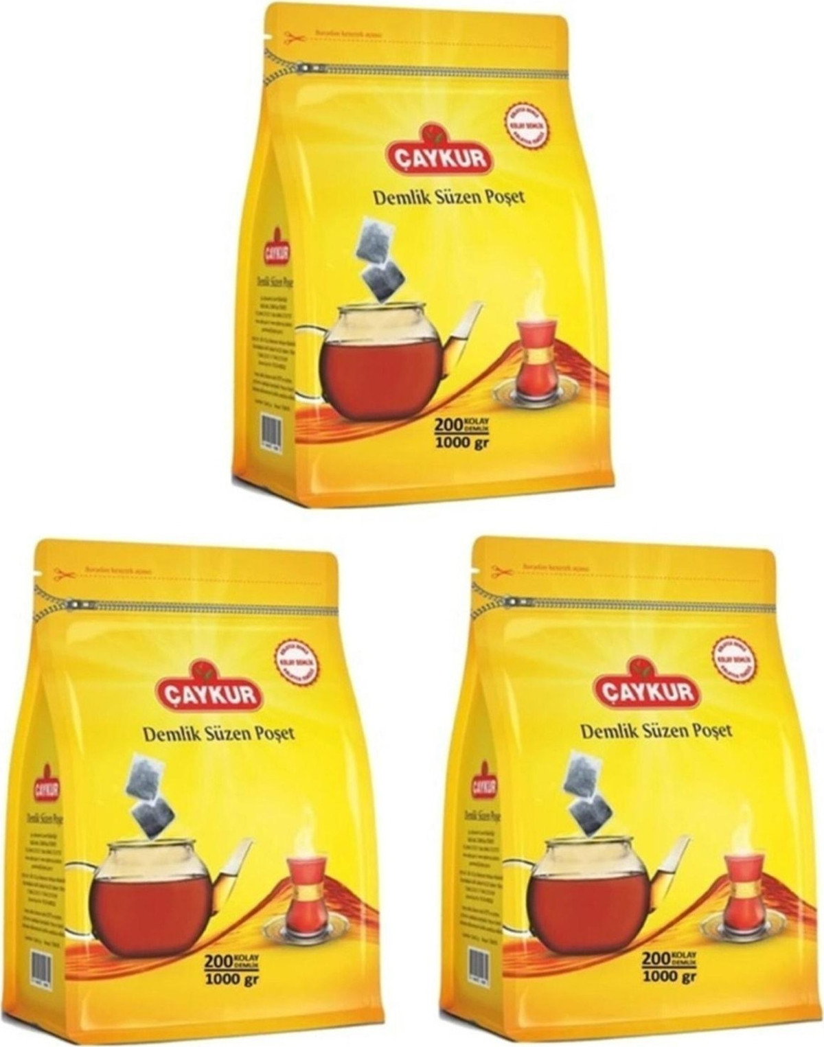 Çaykur 3 Adet Demlik Süzen Poşet Çay 5 Gr 200'lü (toplam 3000 Gram ...