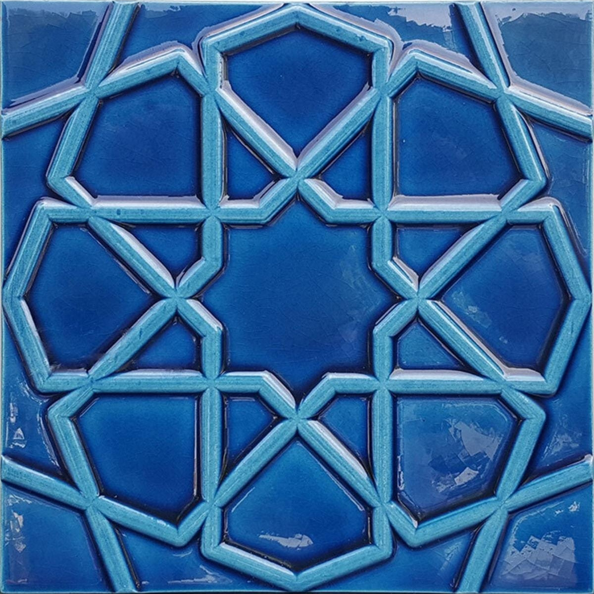 Armada Çini 20x20 Cm Rölyefli Kobalt Selçuklu Yıldızı Deseni Çini Karo ...