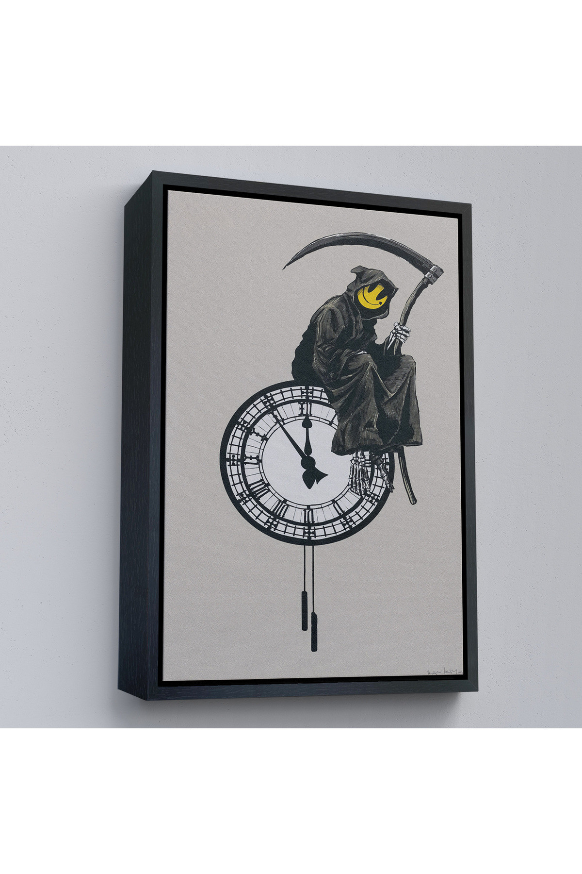 Ahşap Çerçeveli Banksy - Gülen Azrail Tablosu - Grin Reaper-7313 - idefix