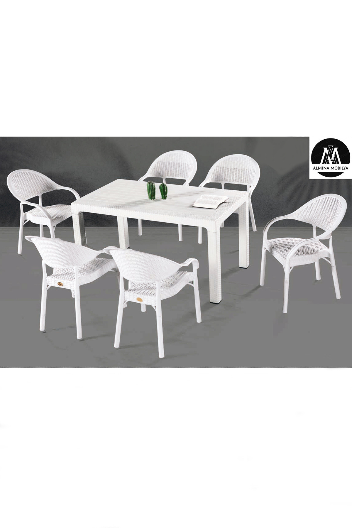 Almina Bambu Pro 90X150Cm Rattan Bahçe Balkon Masa Takımı 6 Kişilik ...