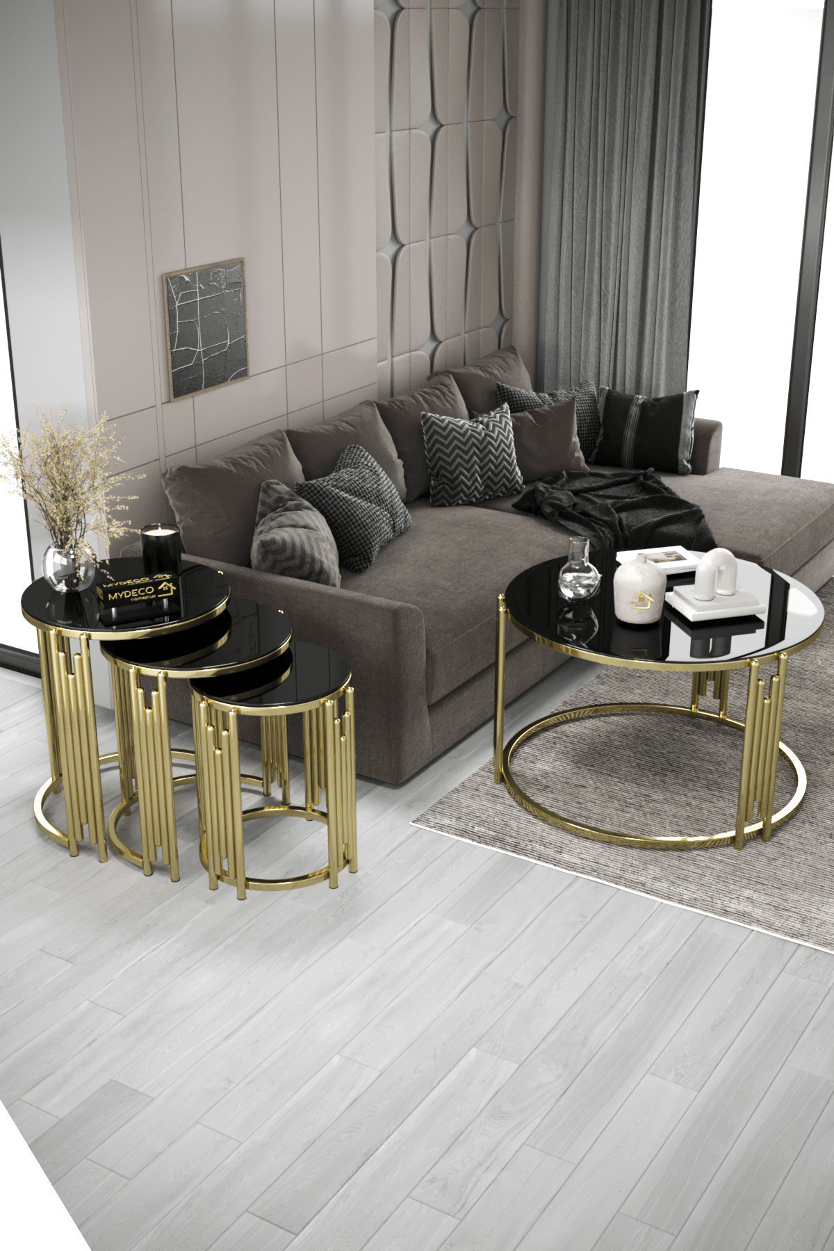 Home Plus Mobilya Piyano Set Gold Siyah Orta Sehpa Zigon Sehpa Takımı ...