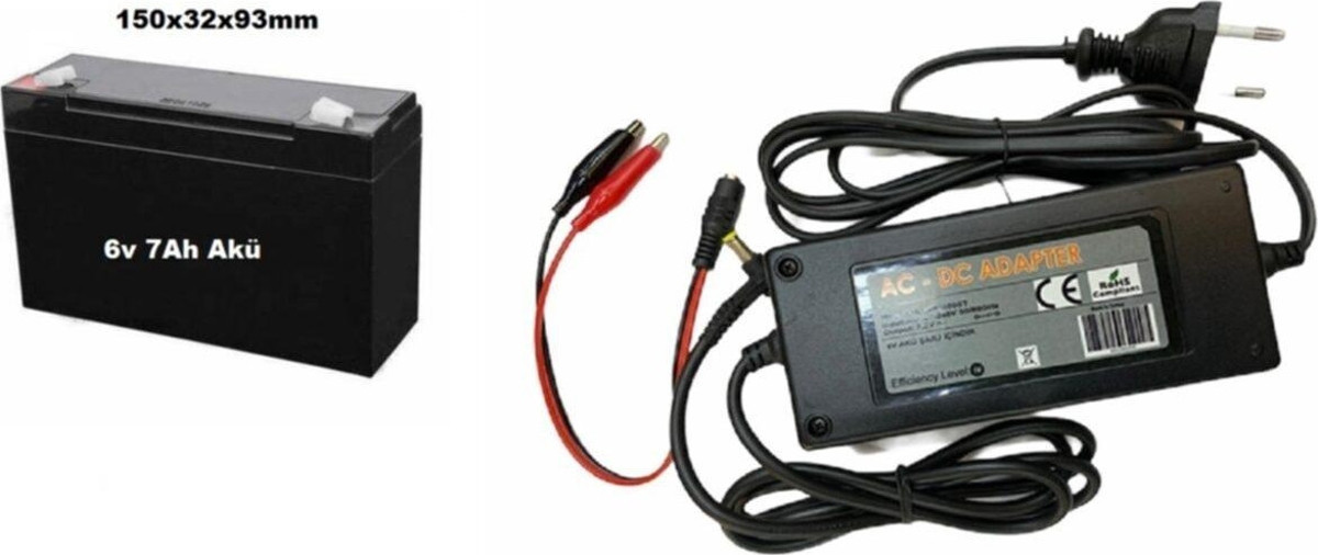 Ata Elektronik 6v 7ah 20hr 6 Volt 7 Amper Akü + 6 Volt Şarj Cihazı Şarj ...