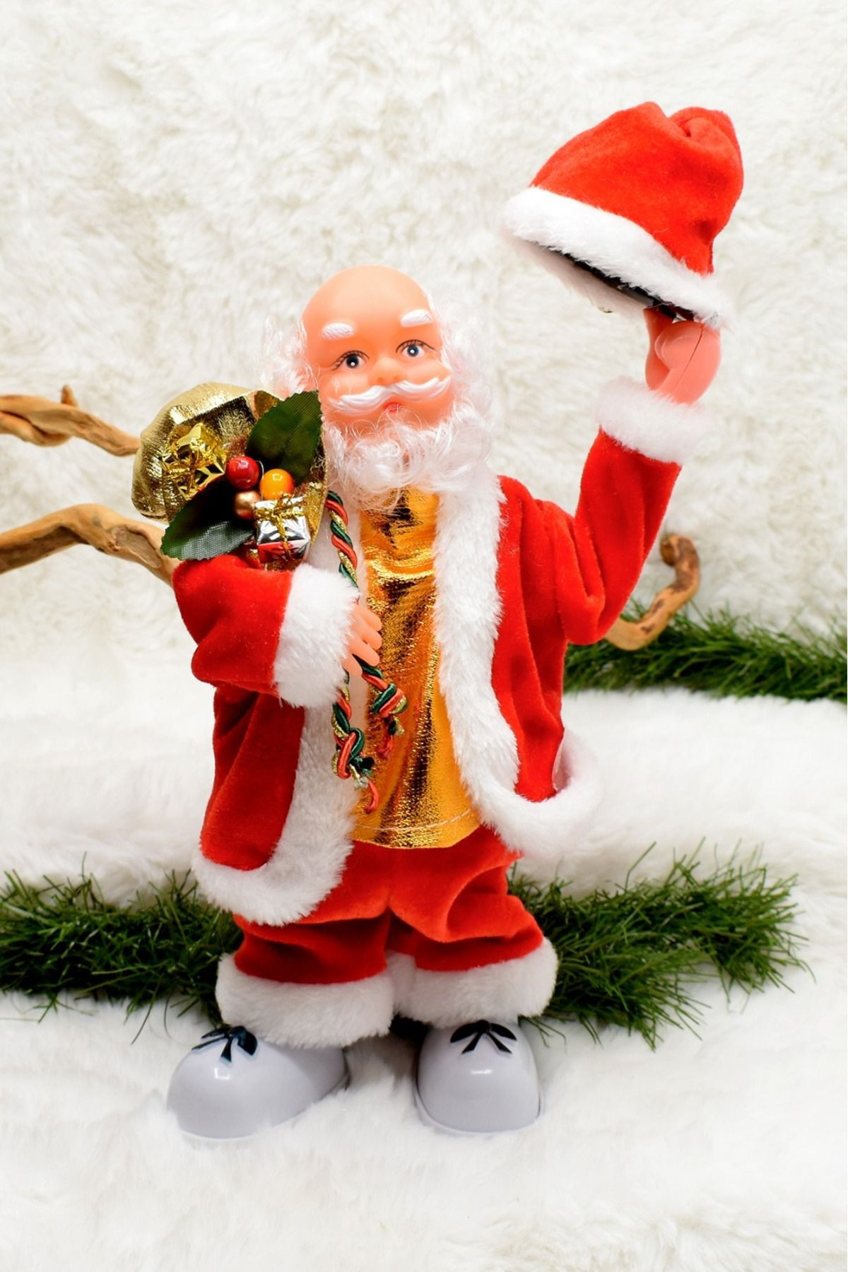 Hareketli Şapkalı Noel Baba Santa Claus Yılbaşı Süsü 30cm - idefix