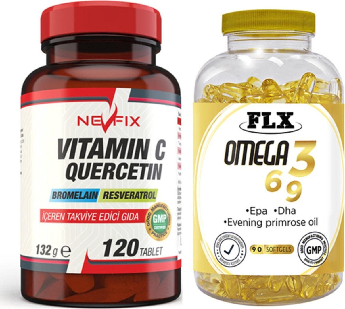 Nevfix Vitamin C Quercetin 120 Tablet & Flx Omega 3-6-9 90 Tablet - idefix