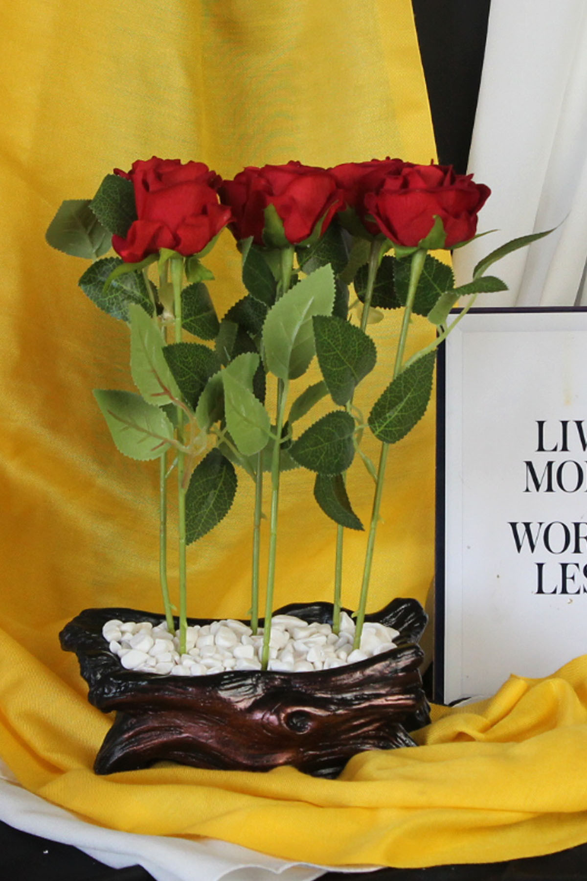 Saksı Özel Model Rose Gölgeli Güller 6 Adet Kırmızı Yapay - idefix