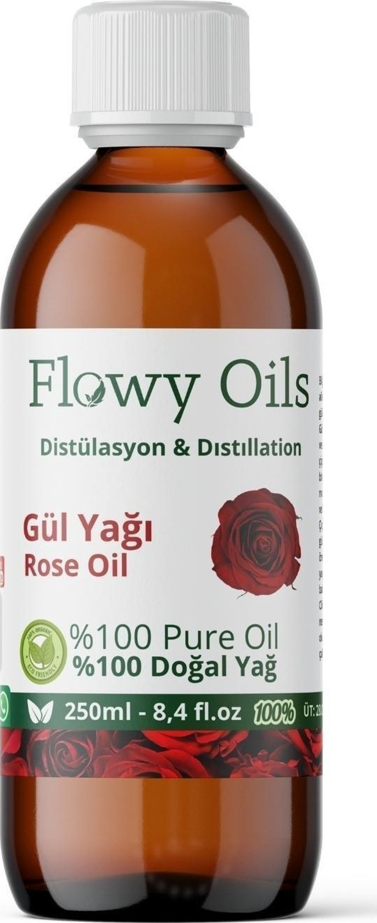 Flowy Oils Gül Yağı %100 Doğal Bitkisel Uçucu Yağ Cam Şişe Büyük Boy ...