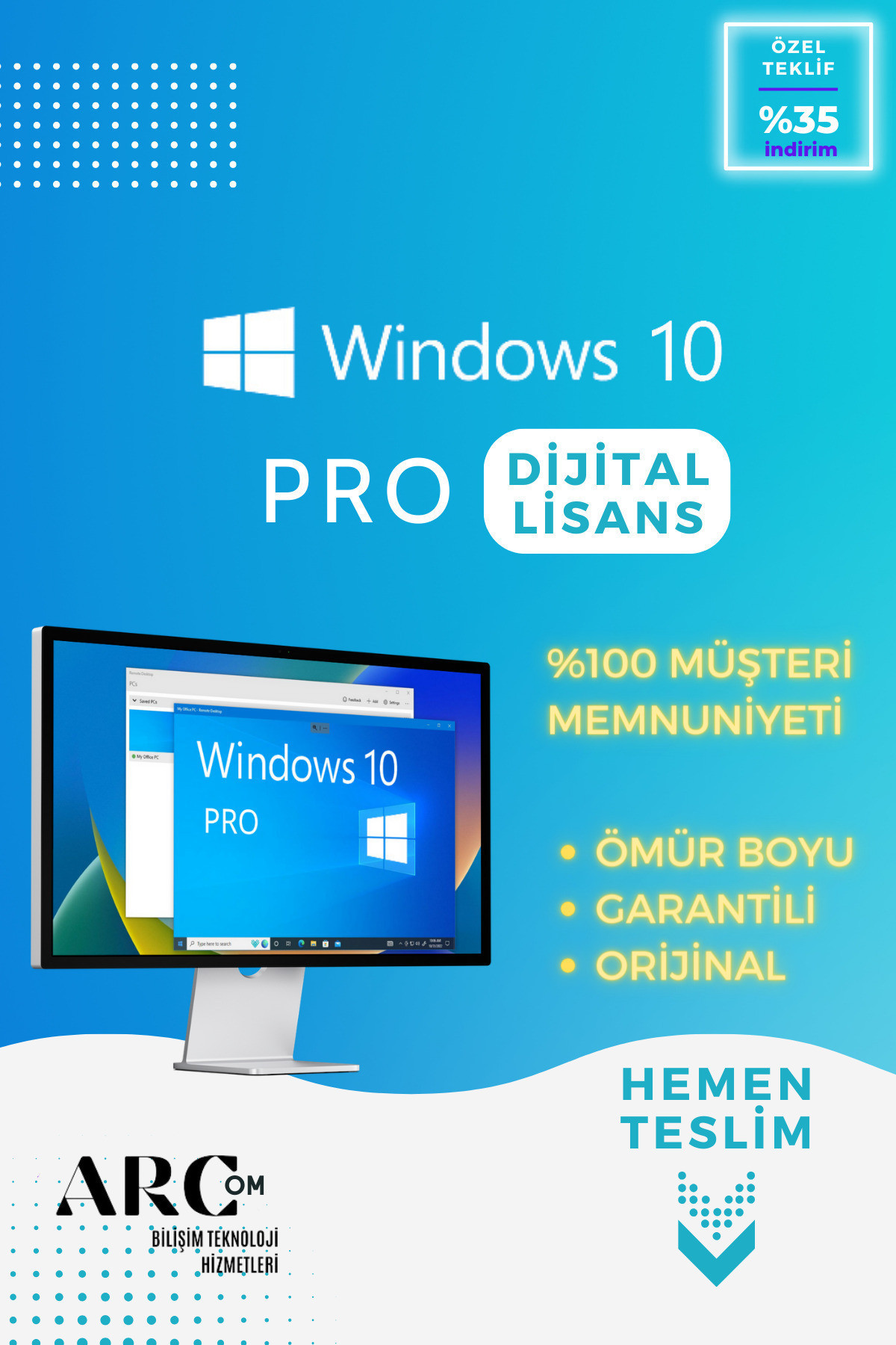 Microsoft Windows 10 Pro Oem - Dijital Lisans Anahtarı - Windows 10 Ömür Boyu, Garantili, Esd ...