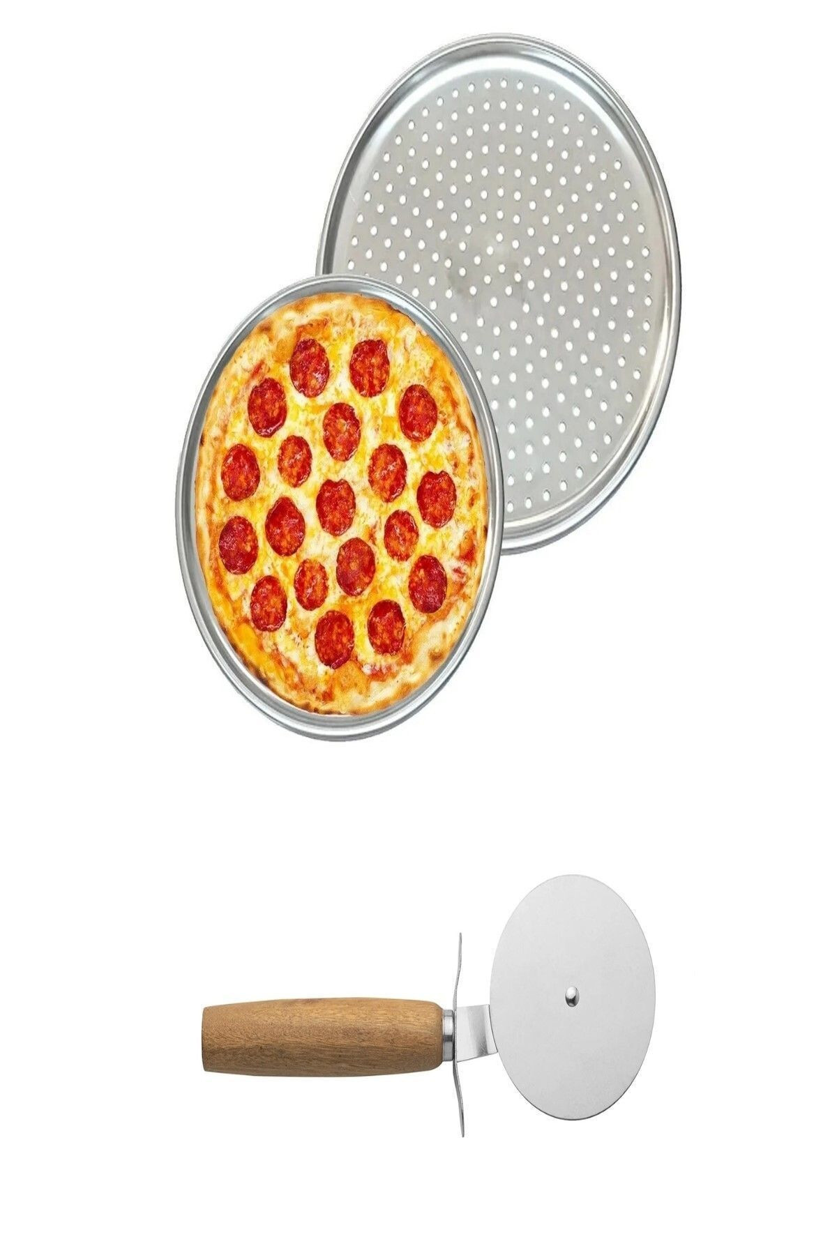 Pizza Tepsisi ve Pizza Ruleti Lahmacun Tepsisi 36 cm Delikli Tepsi - idefix
