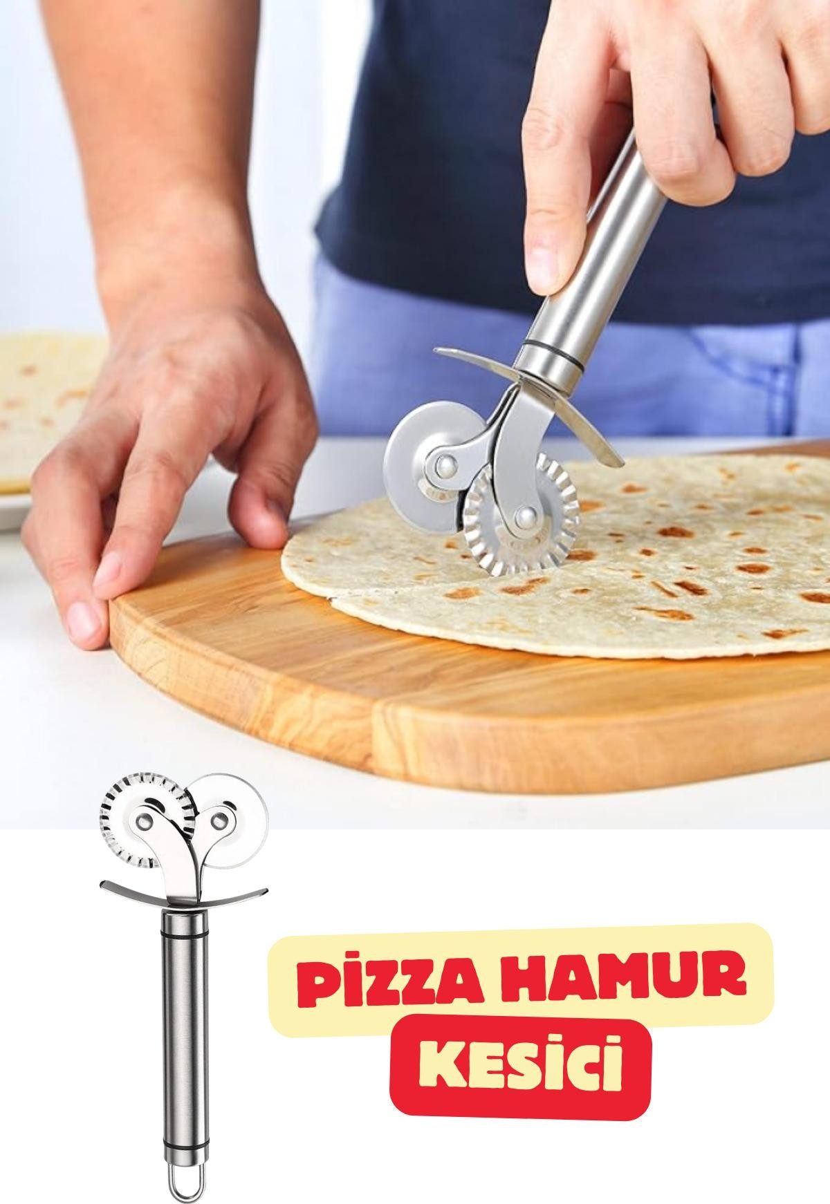 Çift Başlıklı Pizza Hamur Kesici Ekmek Lavaş Kesme Bıçağı - idefix