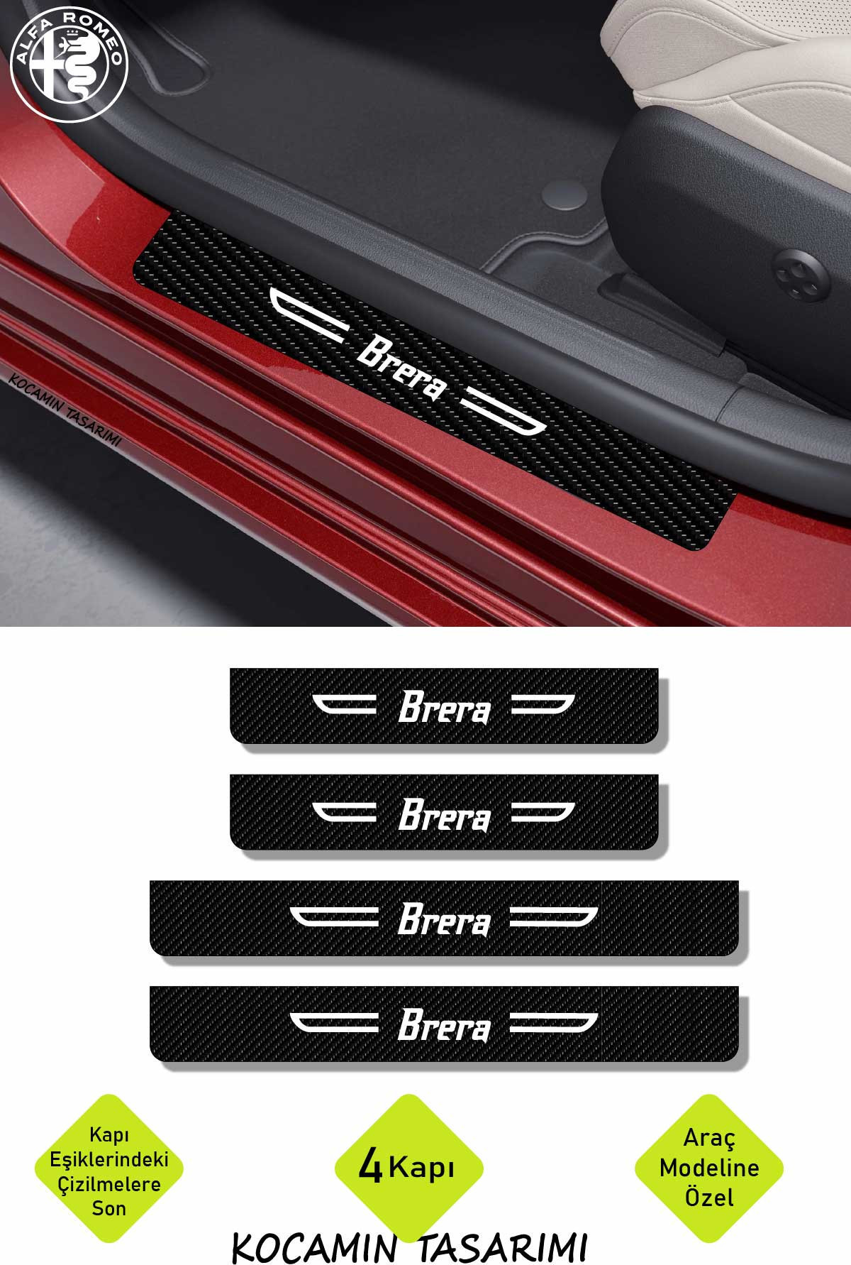 Alfa Romeo Brera Kapı Koruyucu Karbon Kaplama Kapı Eşiği Dekoratif 4 ...