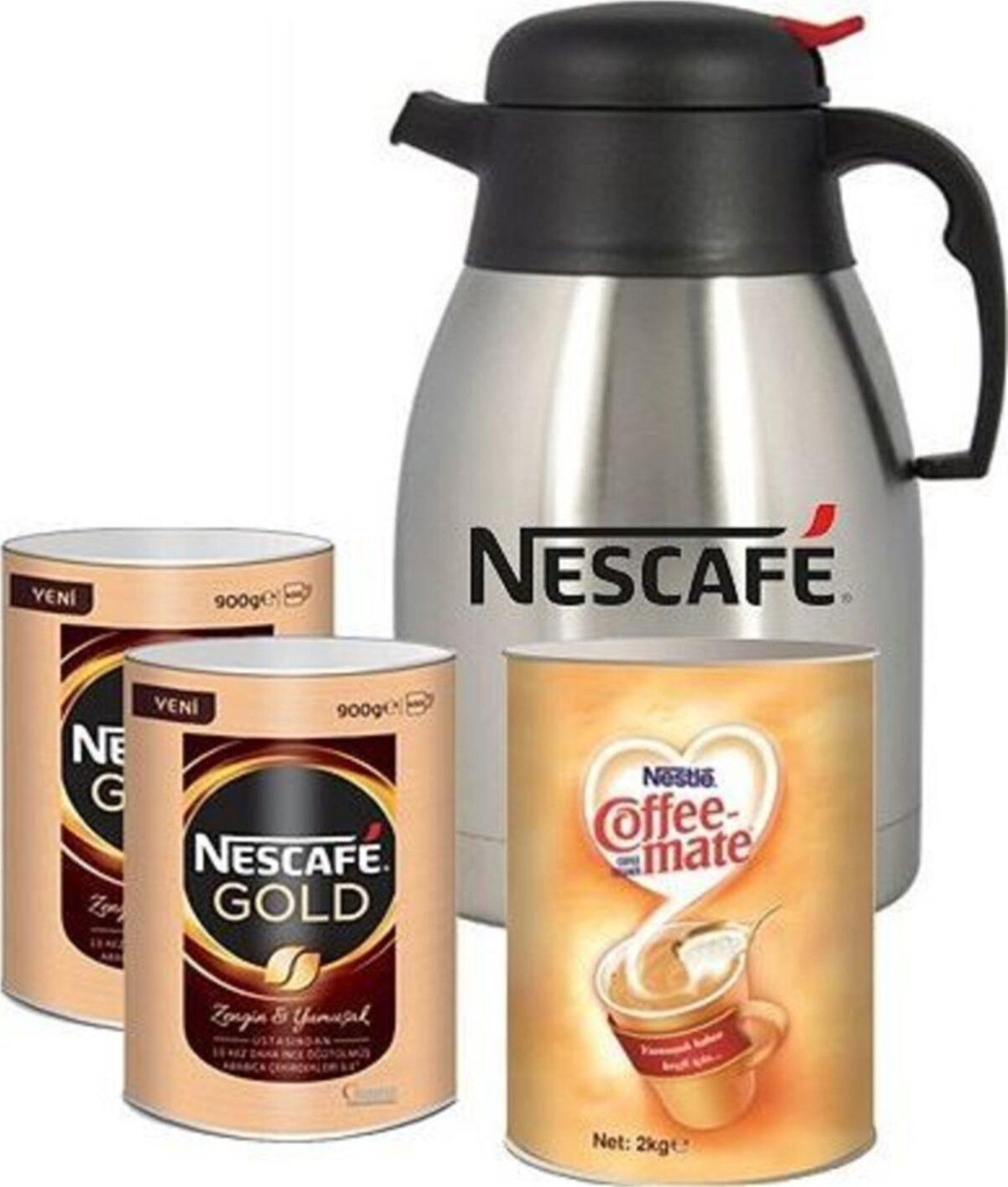 Nescafe Gold 900 Gr 2 Adet + Coffee Mate Kahve Kreması 2 Kg + Termos ...