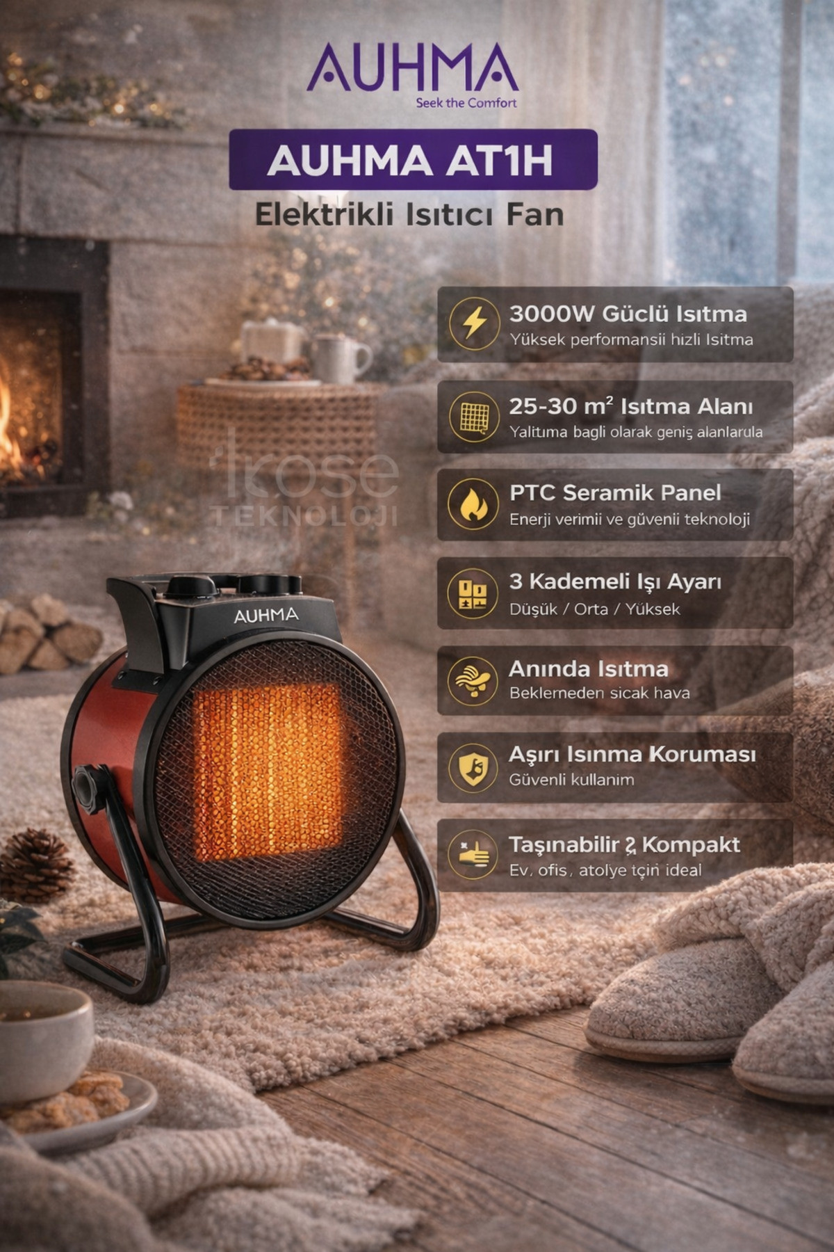 Rose Teknoloji 3000W PTC PANELLİ 3 KADEMELİ ISI AYARLI ELEKTRİKLİ ...