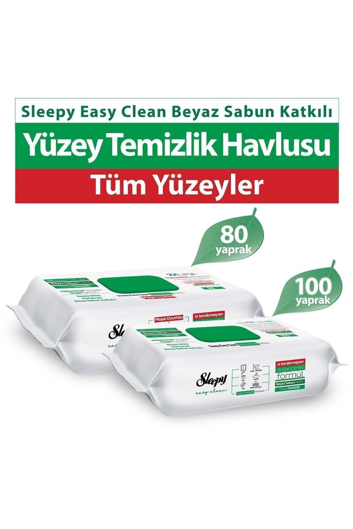 Sleepy Easy Clean Beyaz Sabun Katkılı Yüzey Temizlik Havlusu 100 Yaprak + Mopa Uyumlu 80 Yaprak ...