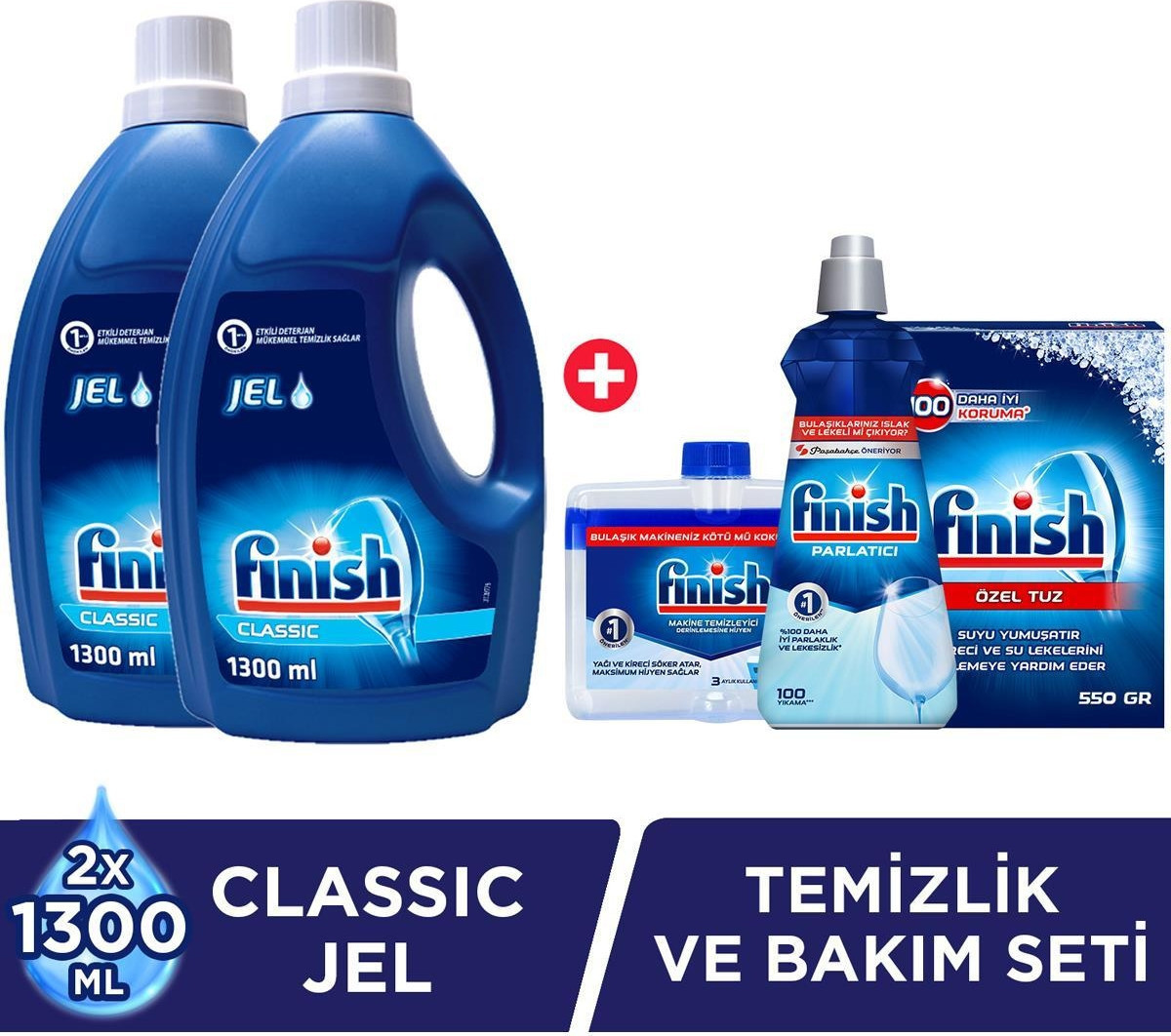 Finish Classic Jel 1300 ml x 2 Bulaşık Makinesi Deterjanı + Temizlik Ve ...