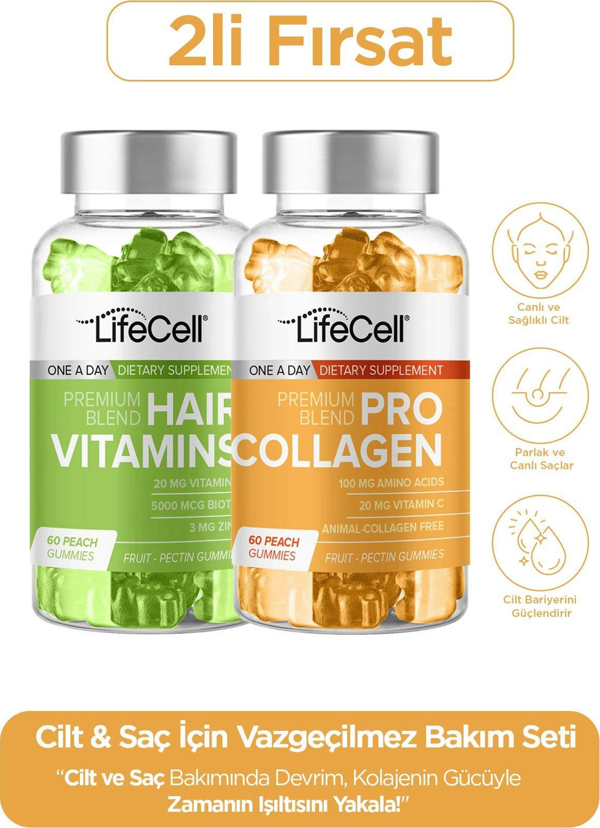 Lifecell Hair Vitamin + Pro Collagen Cilt ve Saç Bakım Gıda Takviyesi ...