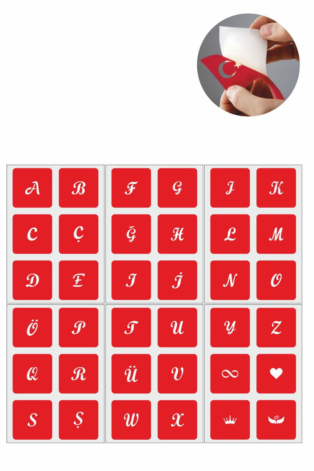 Büyük Boy El Yazısı Harf 5 Adet Geçici Dövme Kına Şablonu - idefix