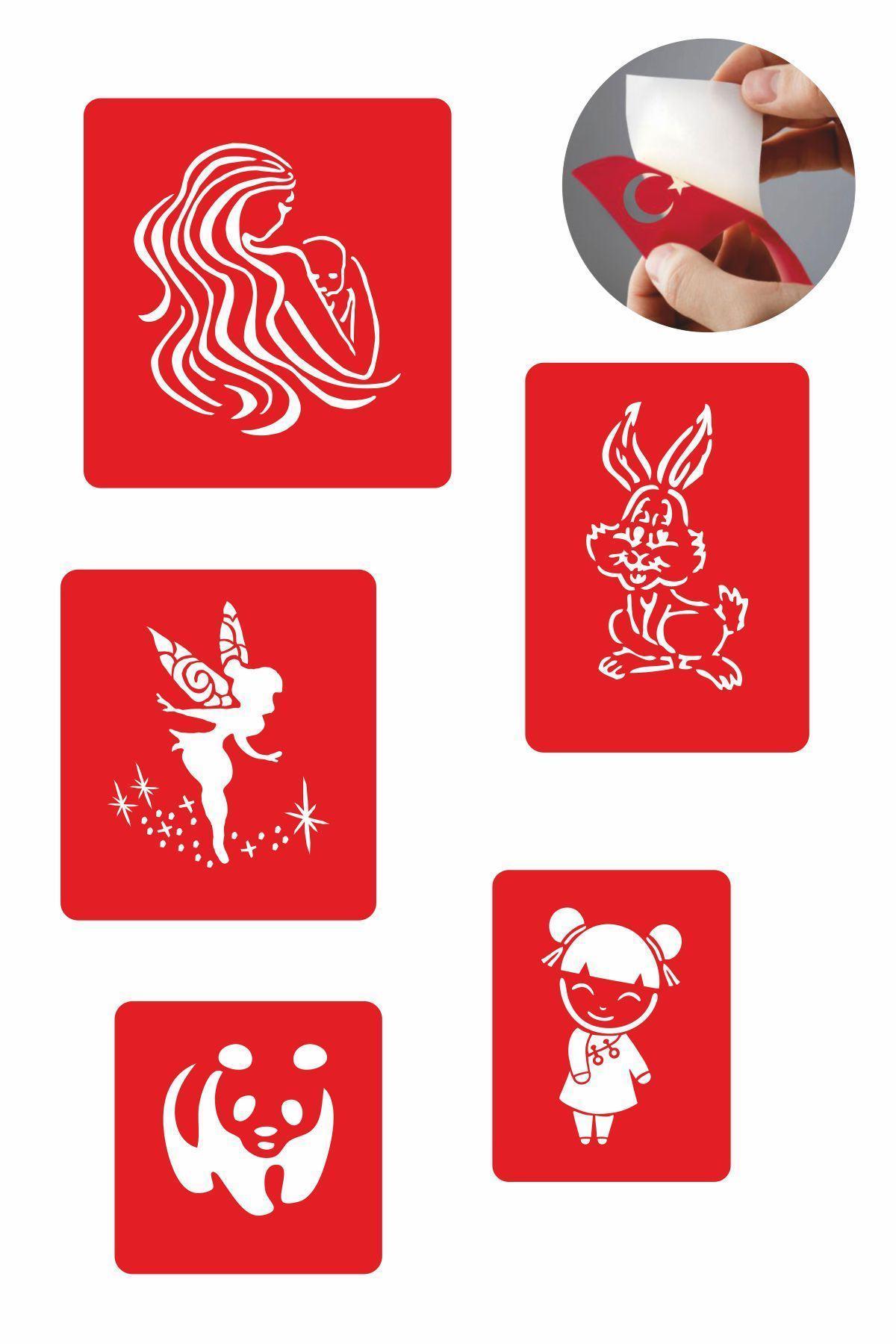 Melek Ve Hayvan Modelleri 5 Adet Geçici Dövme Kına Şablonu - idefix