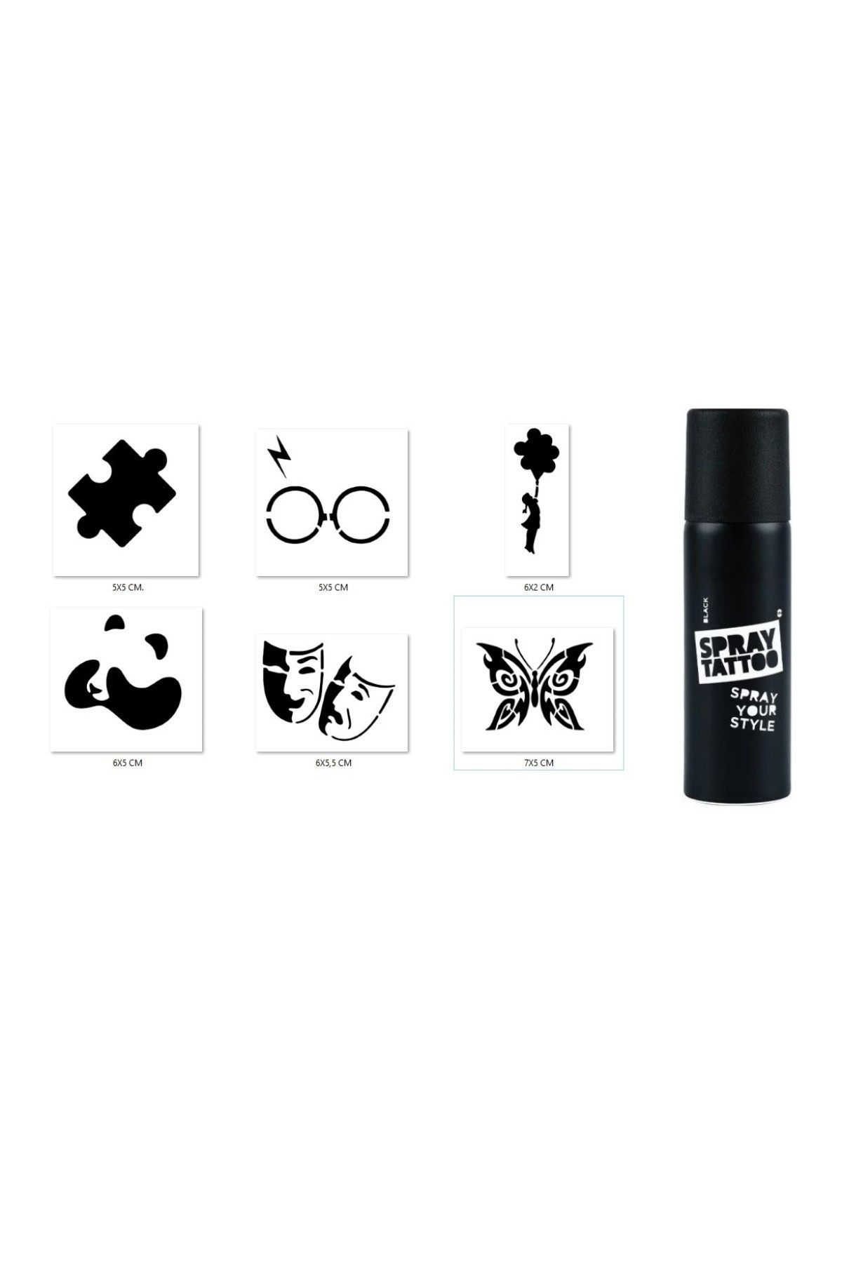 Puzzle Panda Spray Tattoo Geçici Siyah Sprey Dövme Seti - idefix