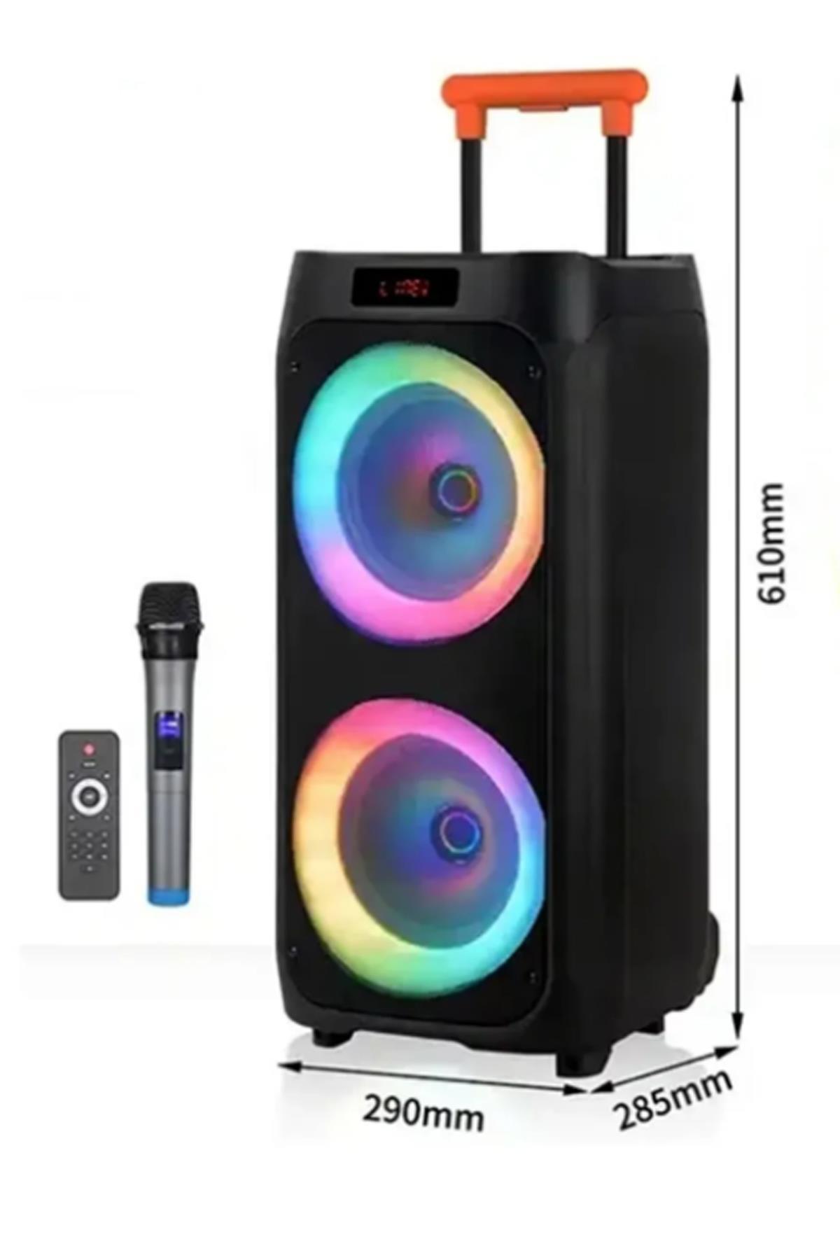 Mikrofonlu Kumandalı Tekerlekli Büyük Boy Taşınabilir Bluetooth Hoparlör USB-TF-FM Radyo Siyah ...