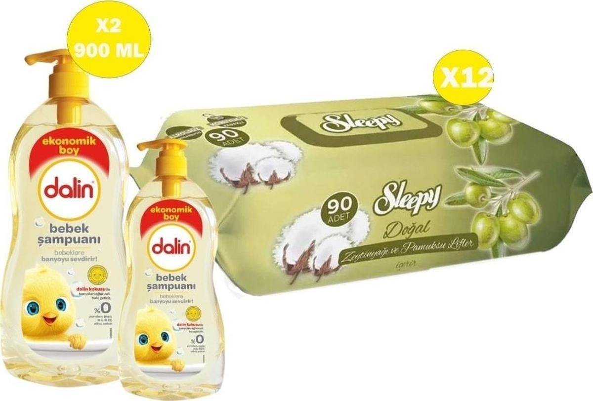 Dalin Şampuan Klasik 900Ml X 2 Adet + Sleepy Zeytinyağlı Islak Havlu 90 ...