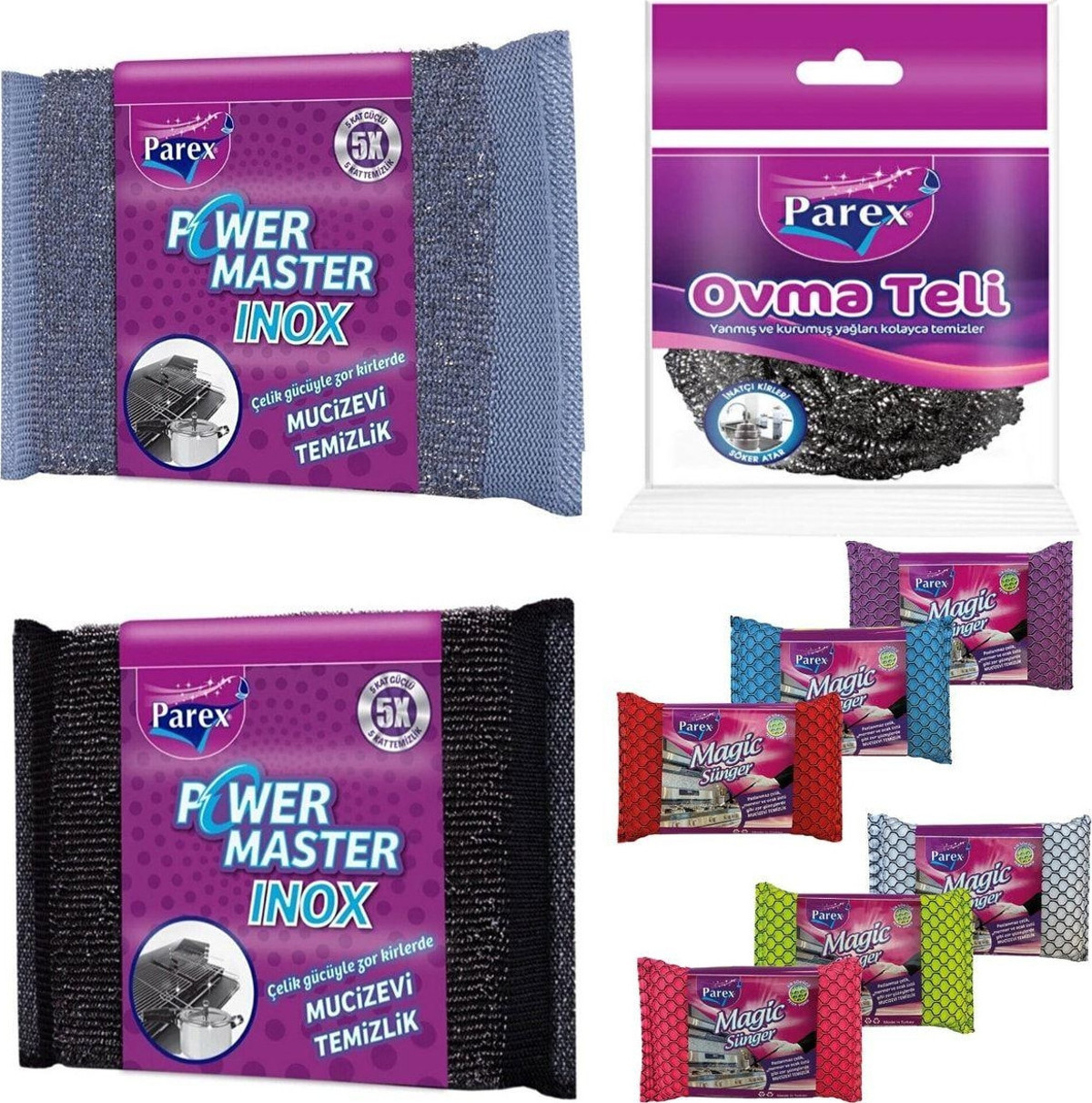 Parex Bulaşık Sünger Set Magic Force Paslanmaz Çelik Telli Inox (2 ...