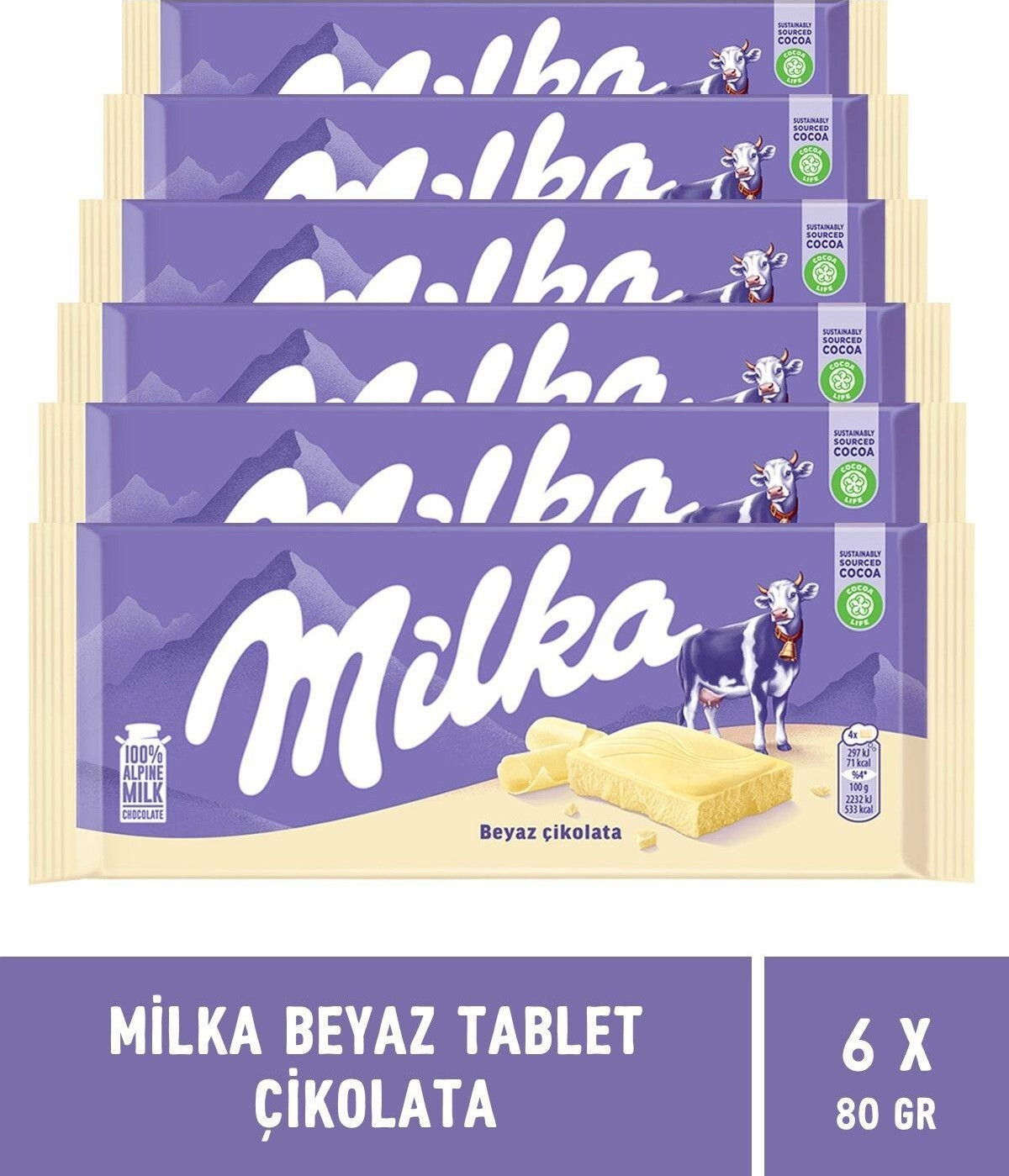 Milka Beyaz Tablet Çikolata 80 gr - 6 Adet - idefix