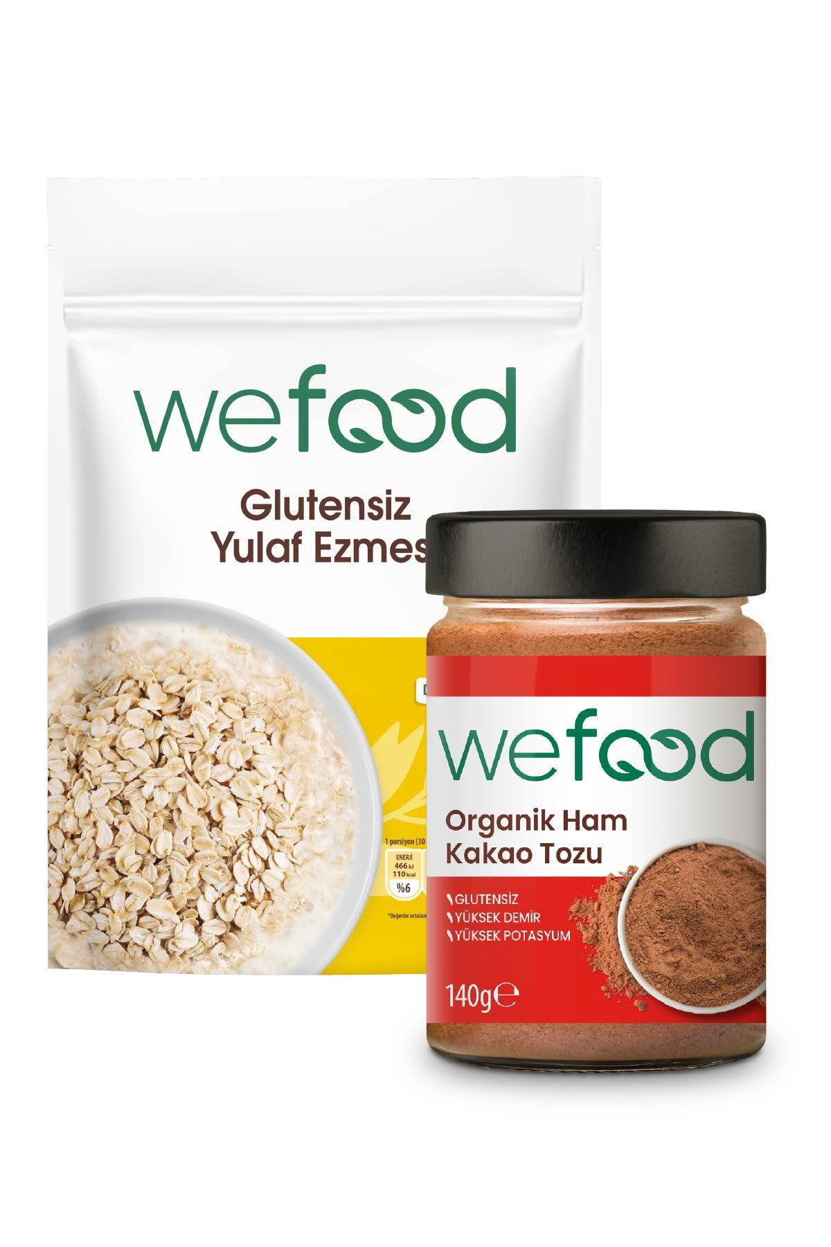 Wefood Glütensiz Yulaf Ezmesi 300 gr + Ham Kakao Tozu 140 gr - idefix