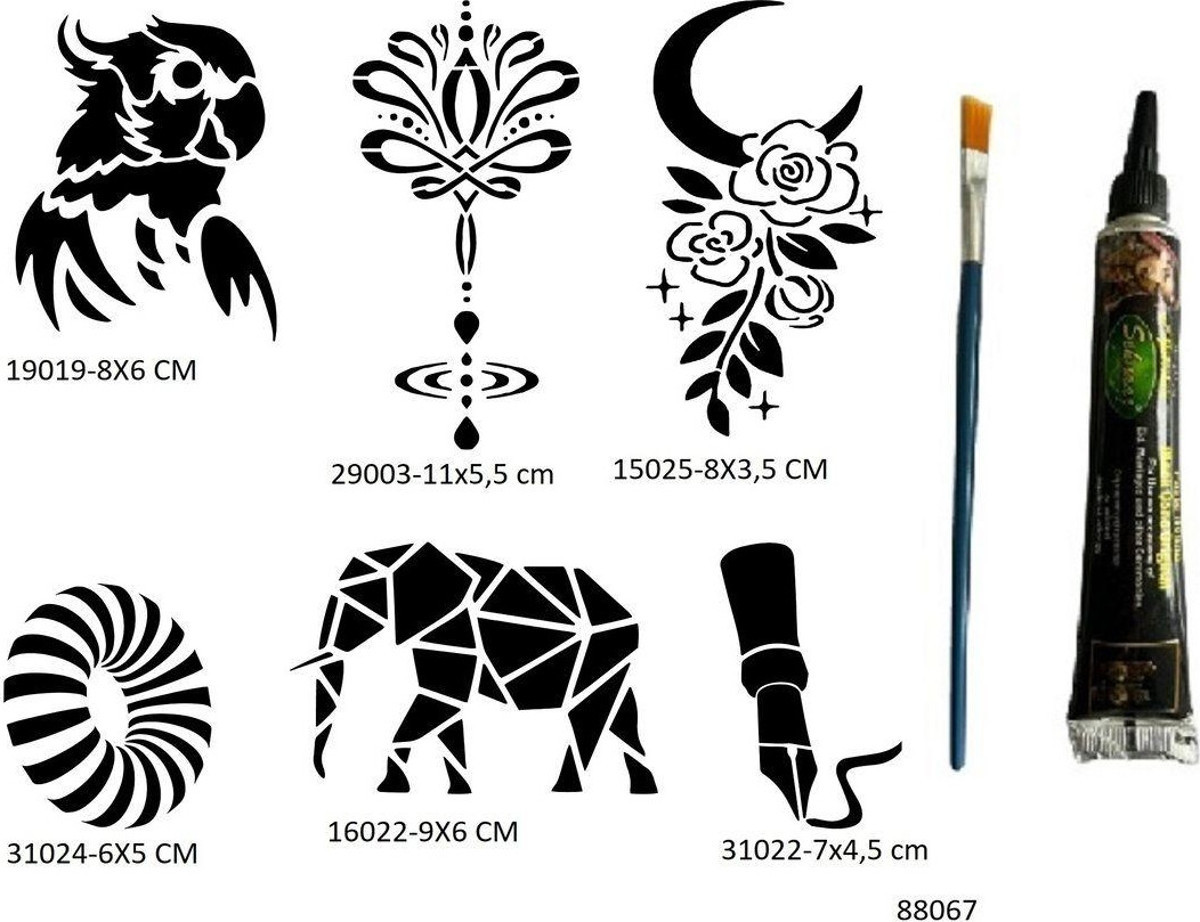 Airbrush Tattoo Sırt Ve Kol 6 Adet Şablon Ve Hint Kınası Geçici Dövme ...
