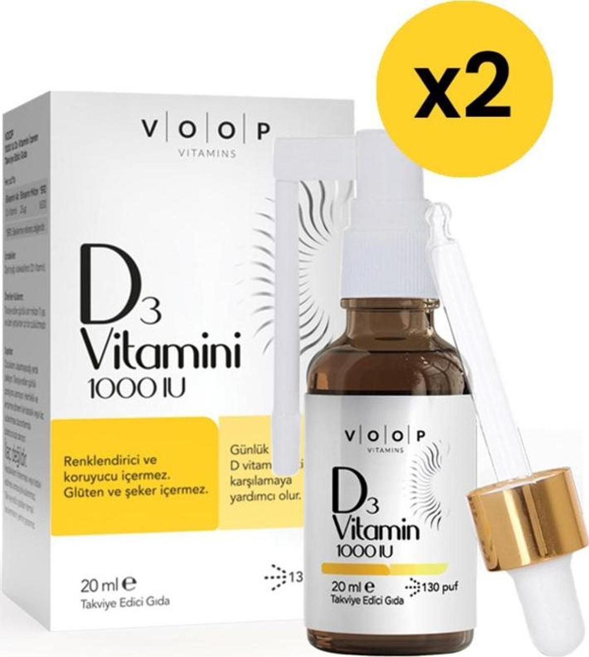 Voop Vitamin D3 1000 Iu Sprey-damla 20 Ml 2 Adet - idefix