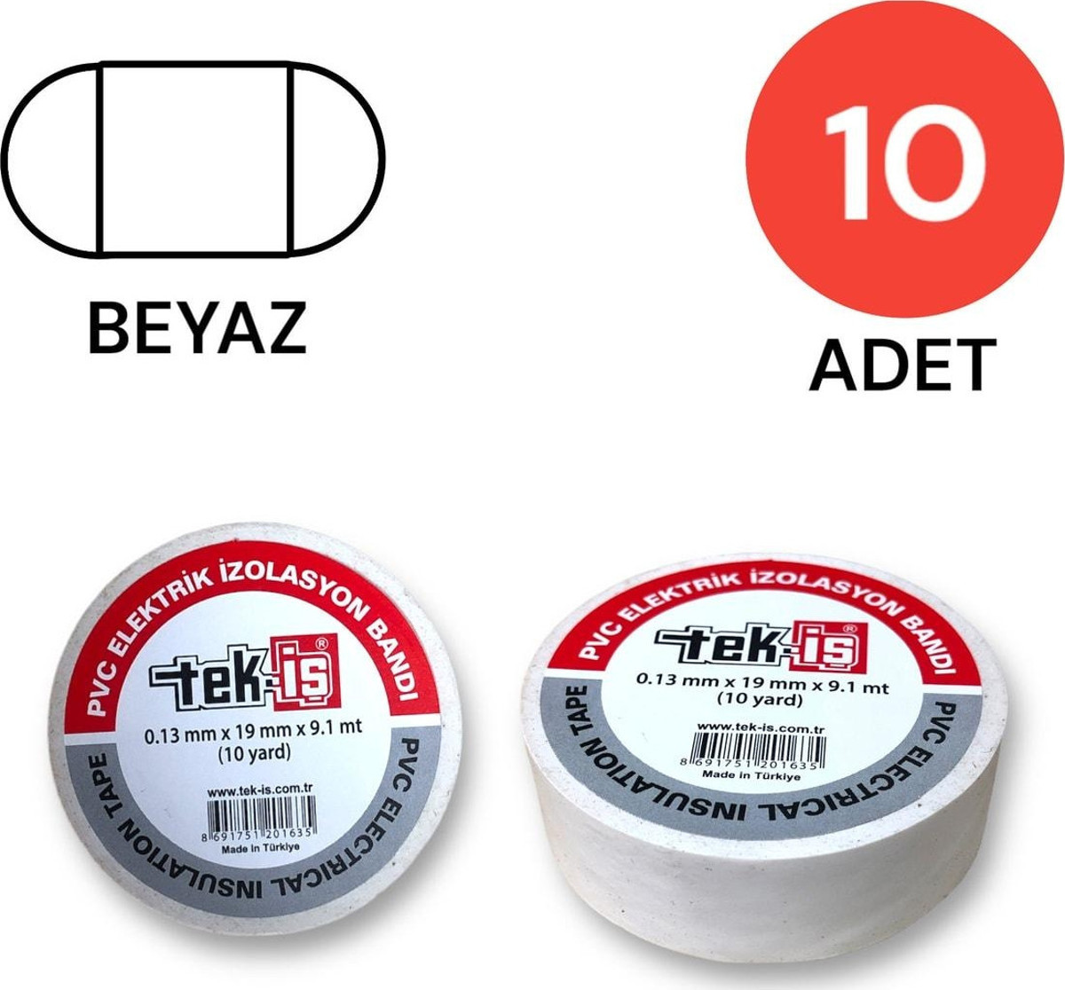 Tek-İş Izole Bant Elektrik Bandı Beyaz 10 Adet