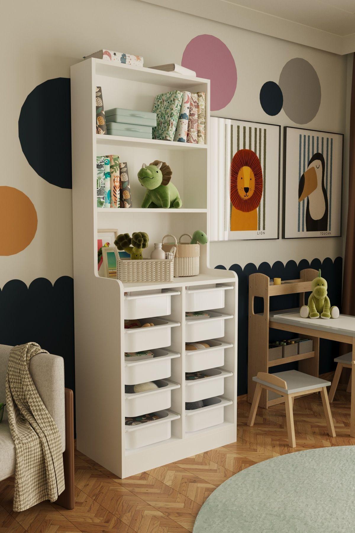 Remaks Lisano 10 Sepet Çok Amaçlı Oyuncak Dolabı Beyaz - idefix