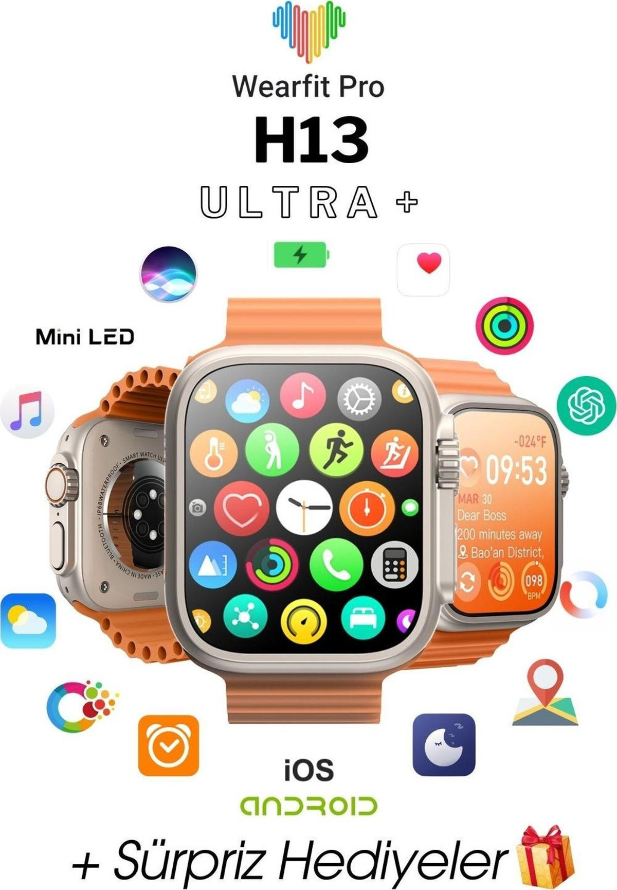 Wearfit H13 Ultra+ Akıllı Kol Saati Smart Watch Model:İnç 49 Mm Miniled ...