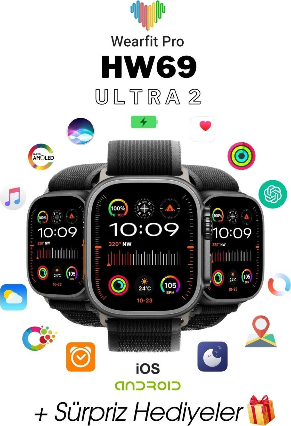 Wearfit Hw69 Pro Max Akıllı Kol Saati Smart Watch Model:İnç 45 Mm ...