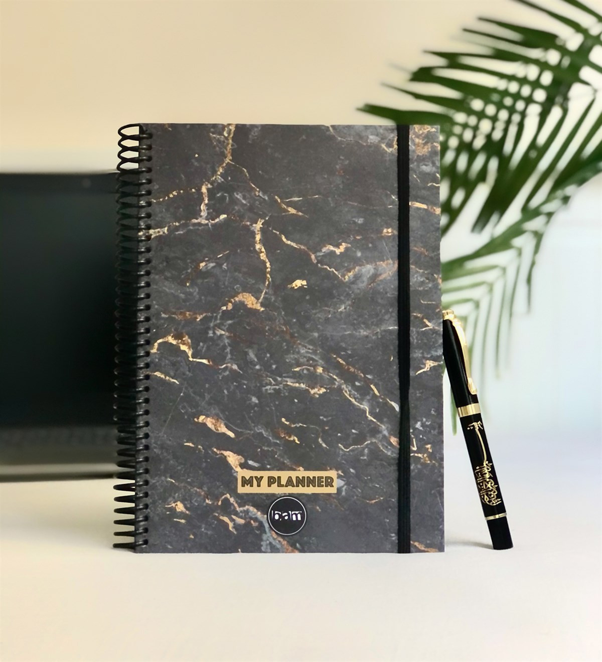 Siyah Mermer Tarihsiz Haftalık Planlayıcı Ve Altın Yaldızlı Kalem - idefix