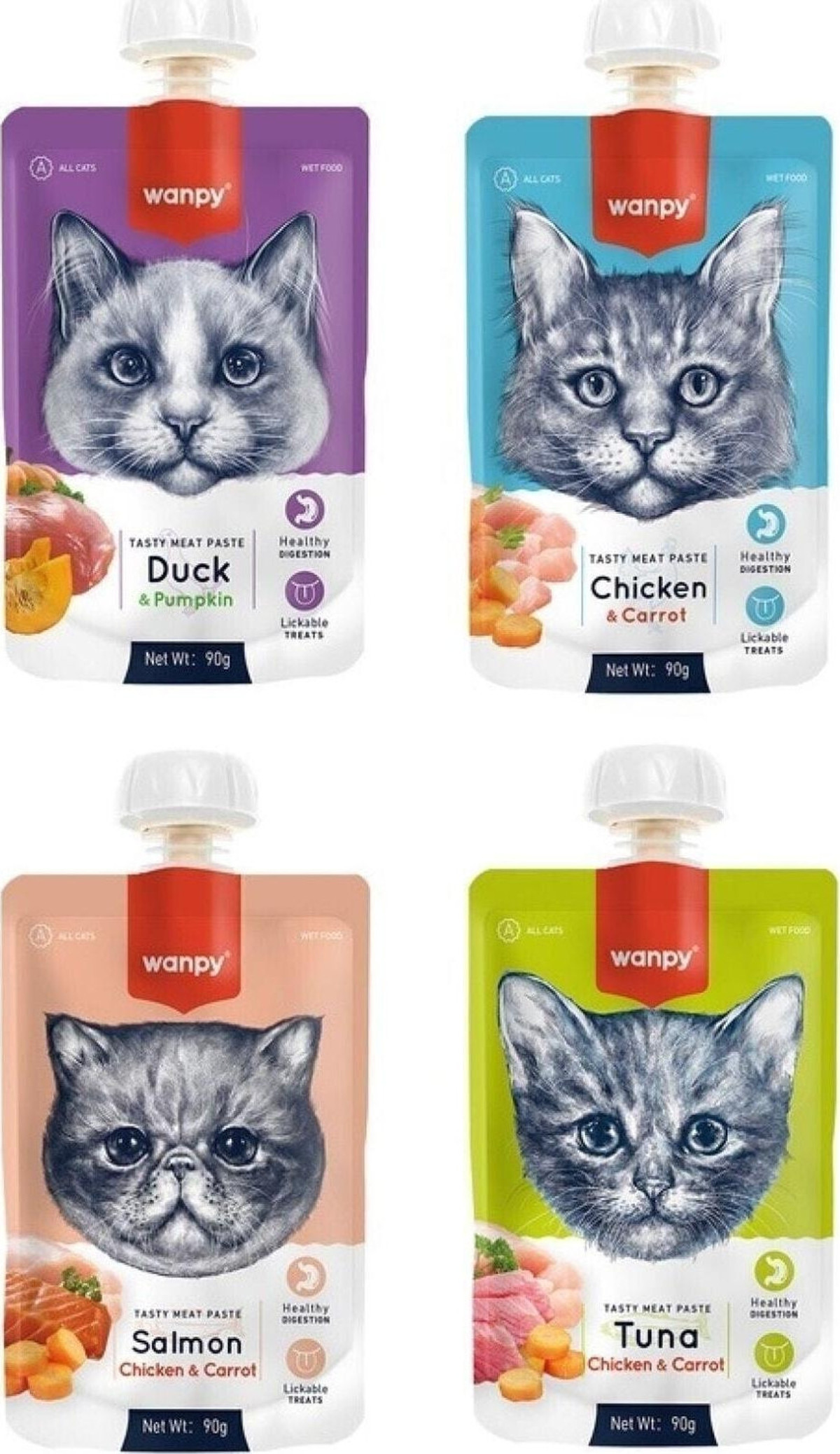 Wanpy 4 Çeşit Karma Kedi Et Ezmesi 90 Gr. X 4 Adet - idefix