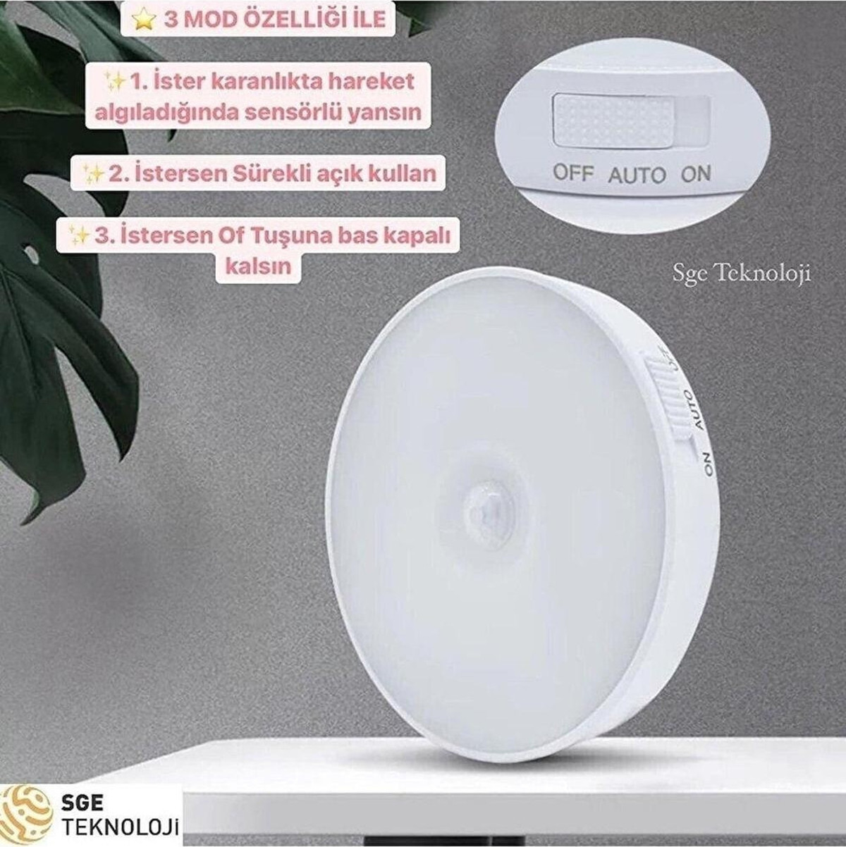 Sarı Işık Hareket Sensörlü 8 Ledli Usb Şarjlı Led Işık On/auto/off ...