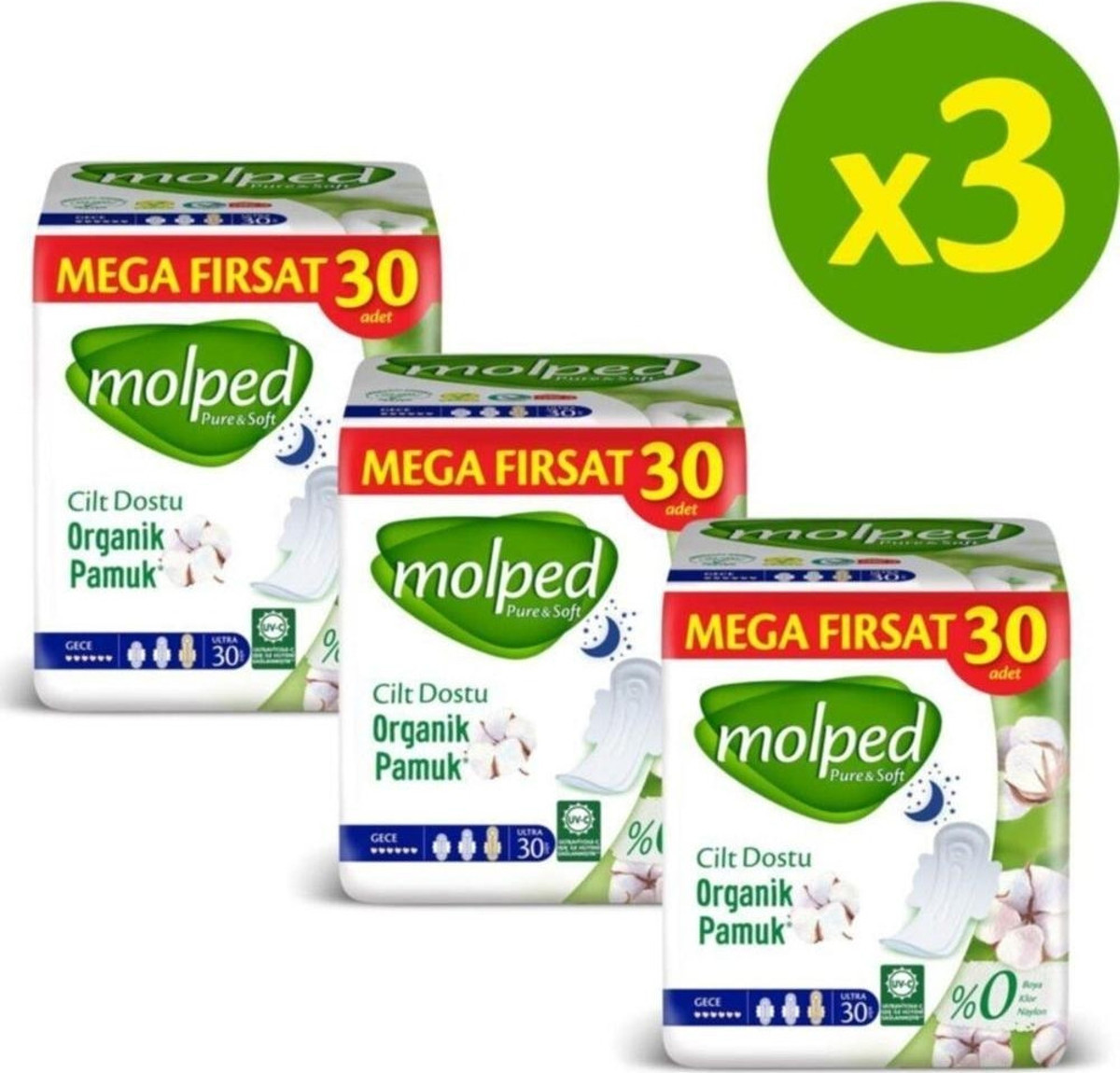 Molped Pure&Soft Hijyenik Ped Gece Süper Mega Paket 90 Adet - idefix