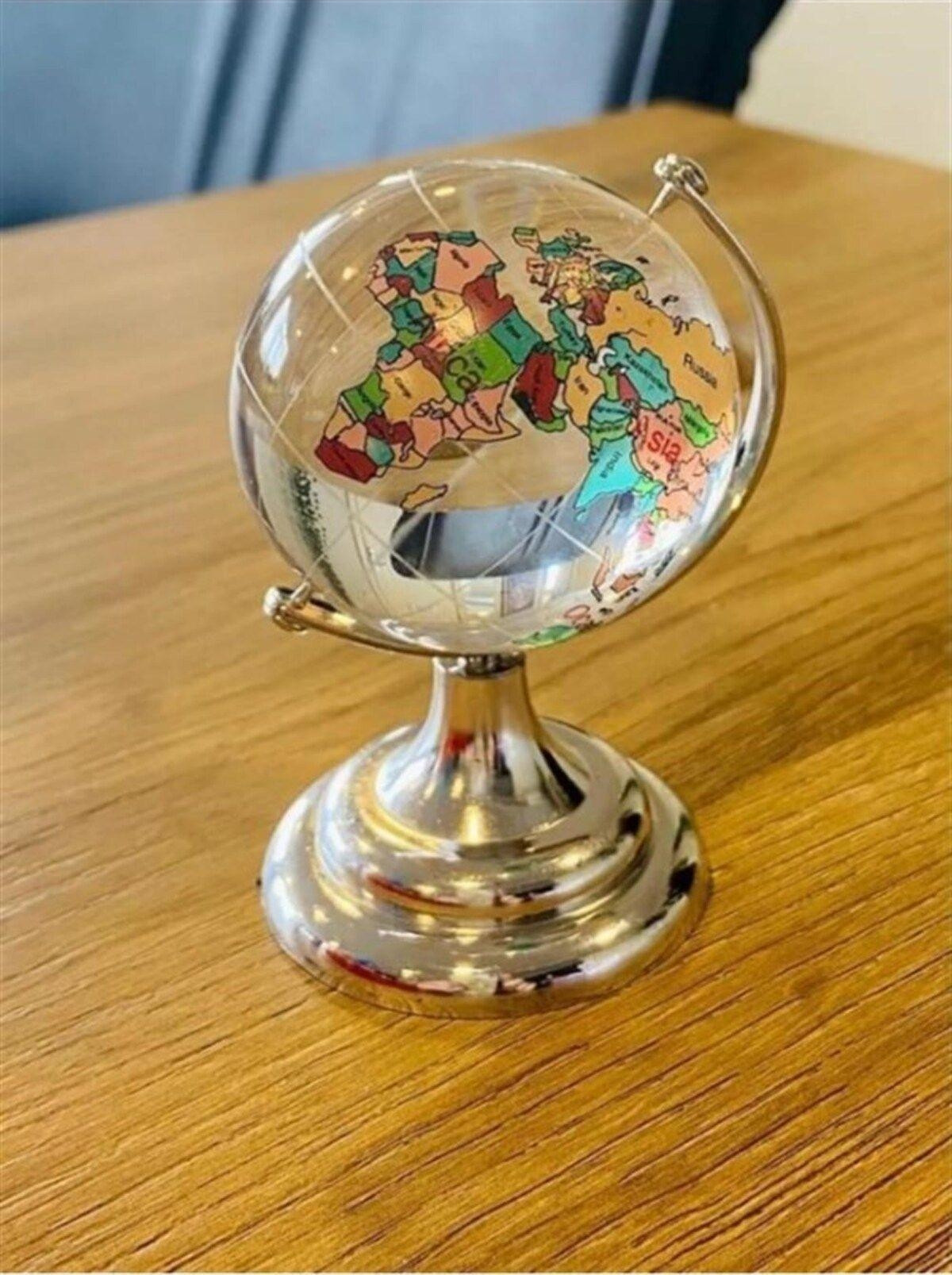 Adm Store Renkli Dünya Küresi Dolgu Camdan Yapılmış Ayaklı Kristal Cam Renkli Dünya Haritası ...
