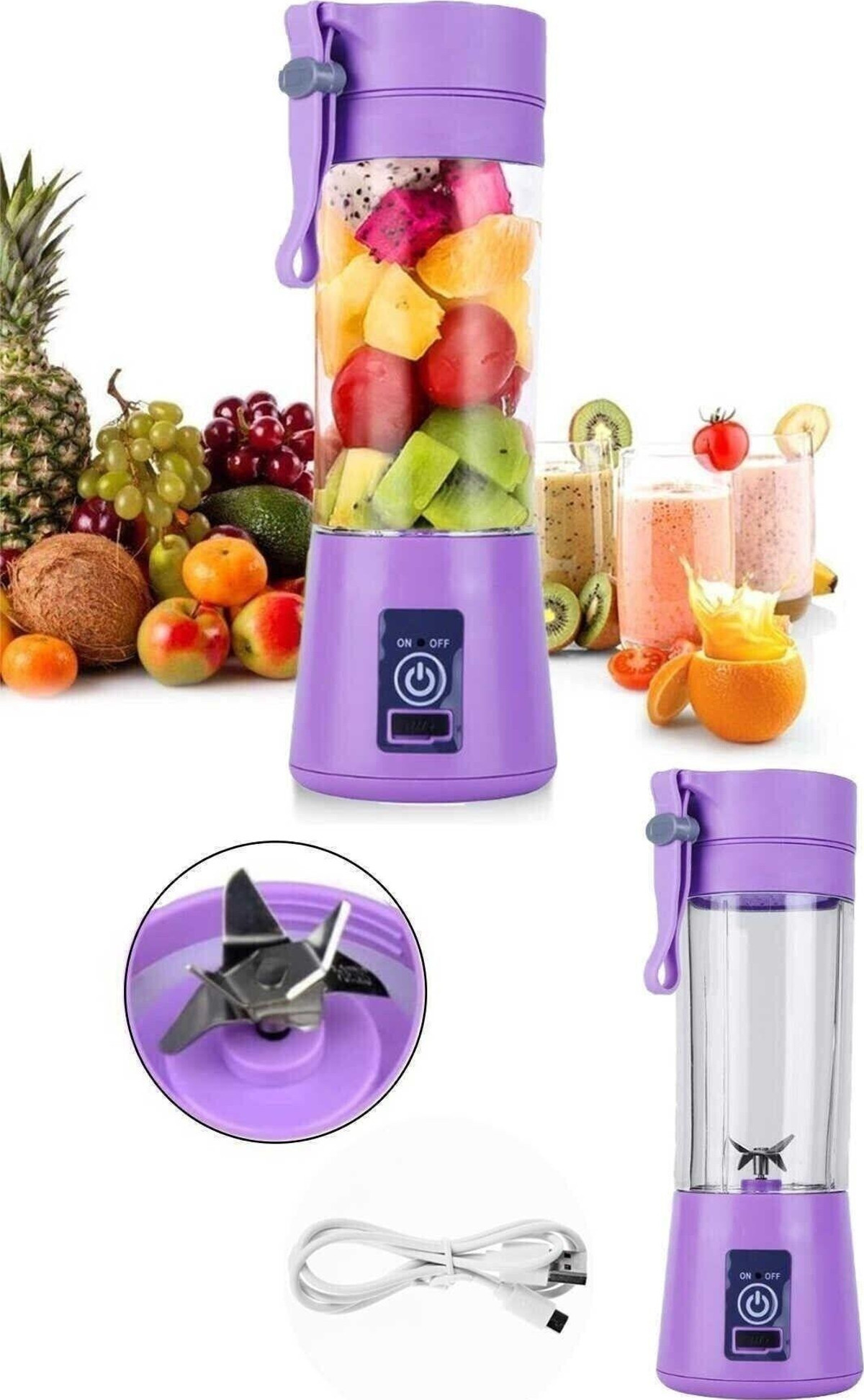 Adm Store Usb Şarjlı Meyve Sıkacağı Mini Mikser Mor Taşınabilir El Blenderı Kişisel Mikser - idefix