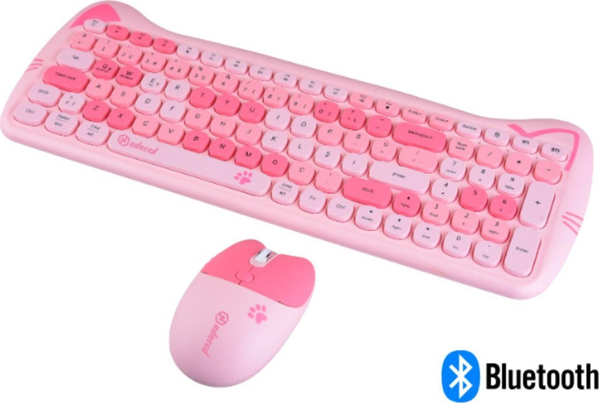 Sevimli Kedi Kablosuz Klavye ve Mouse Set Bluetooth - idefix